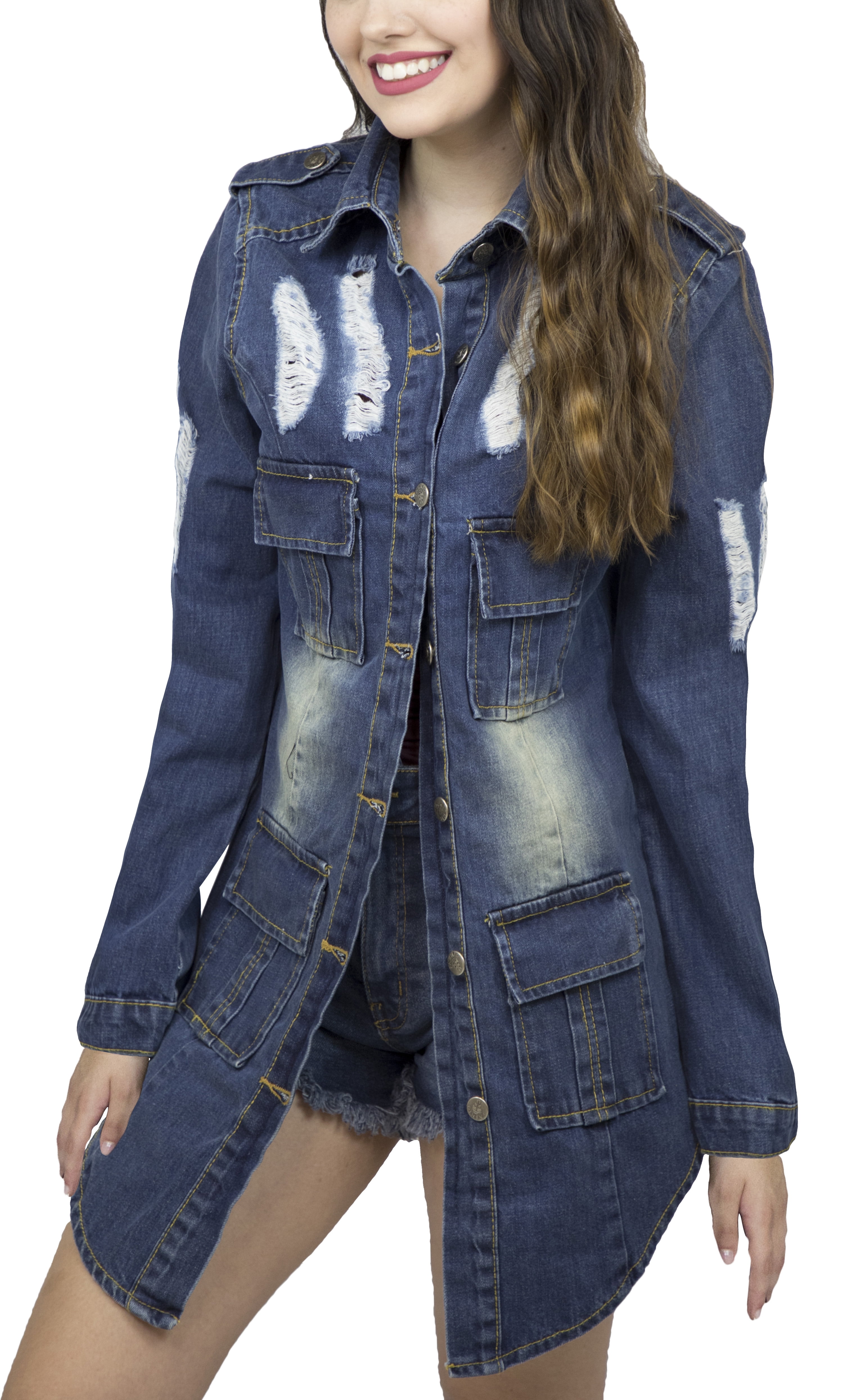 SKYLINEWEARS Women’s Casual Distressed Denim Jacket Boyfriend Long ...