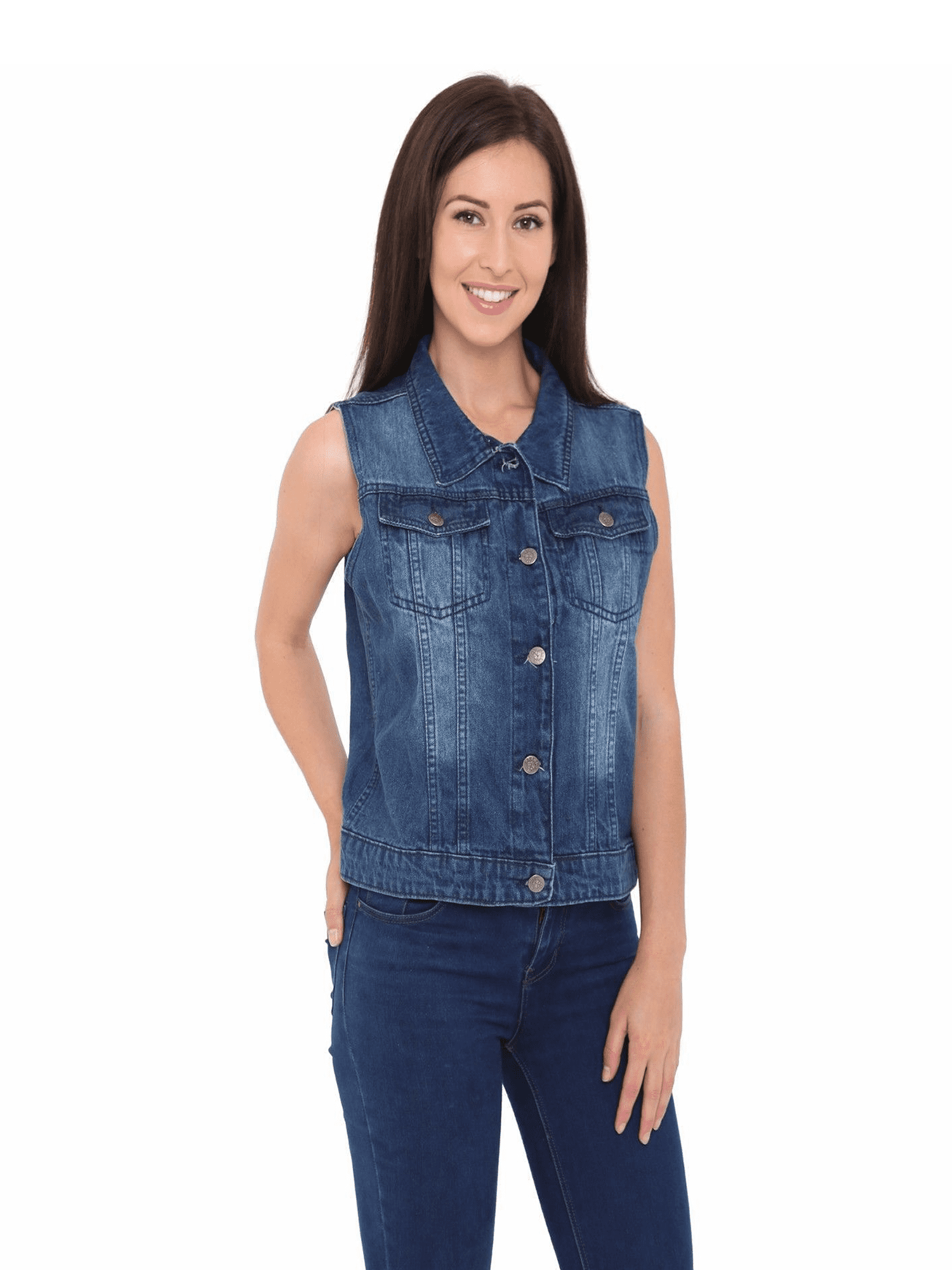 SKYLINEWEARS Women's Denim Vest, Sleeveless, Buttoned, Washed, with ...
