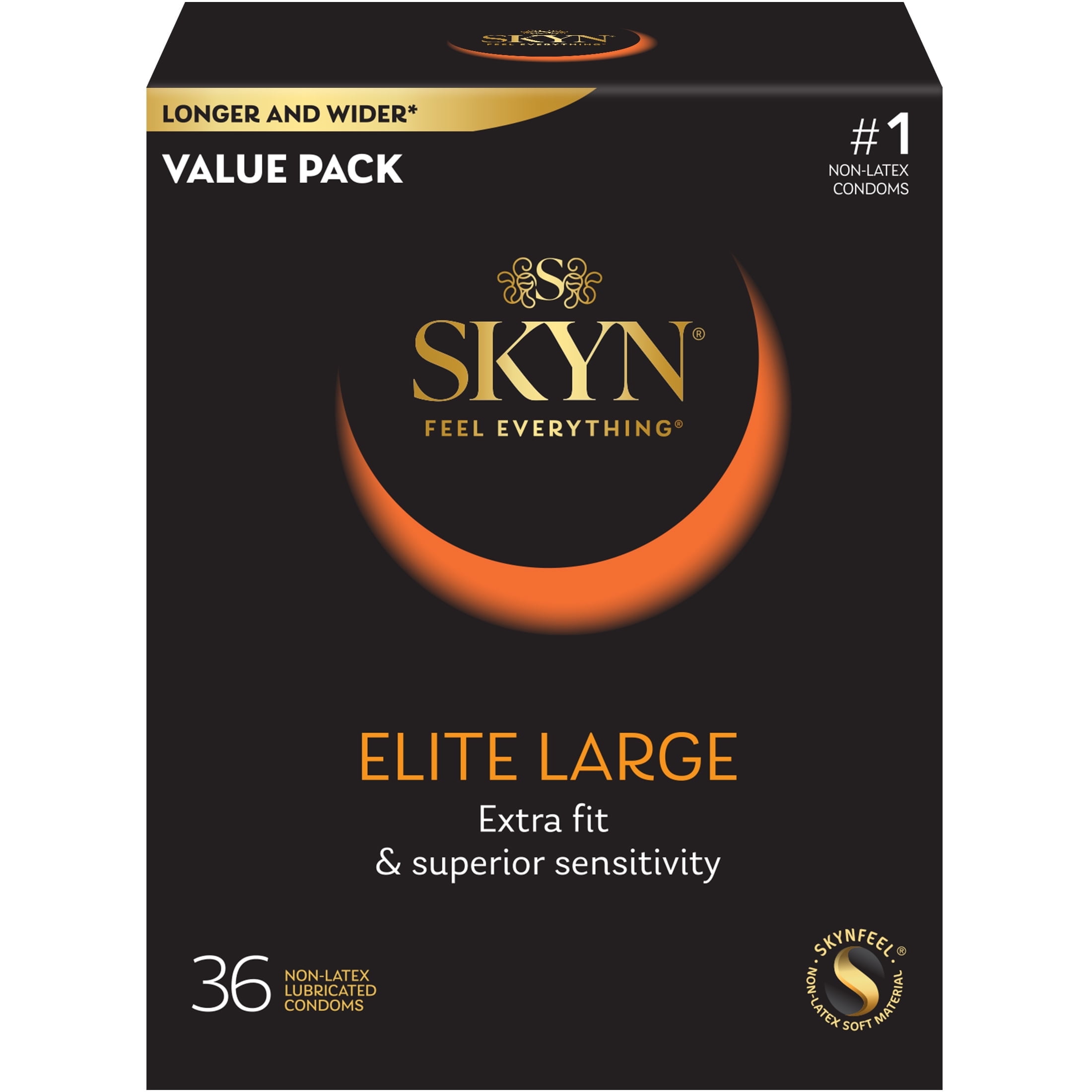 SKYN Elite Large Ultra-Thin Non-Latex Lubricated Condoms, 36 Count, Allergy-Free Comfort ...