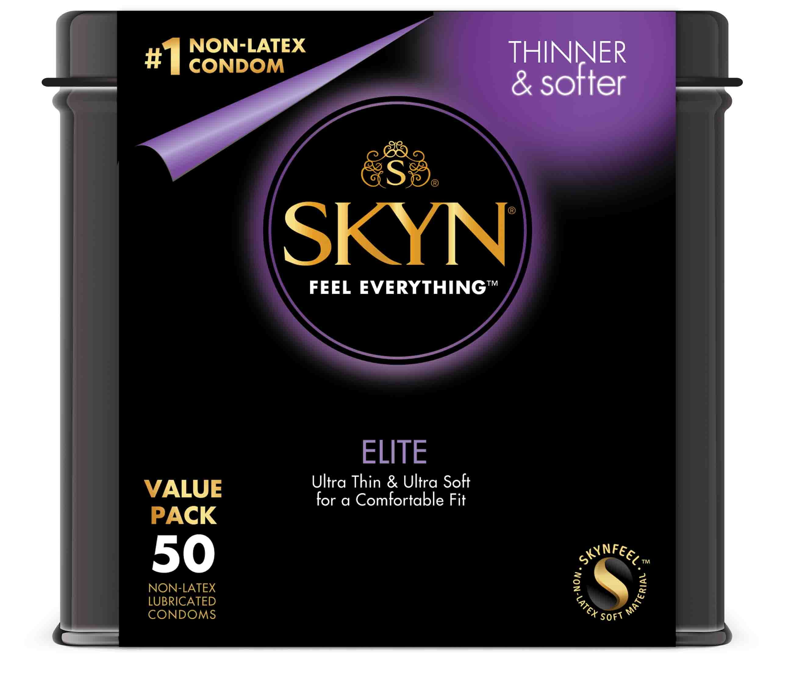 SKYN Elite Lubricated Non Latex Condoms, 50 Count Tin HSA/FSA Eligible ...