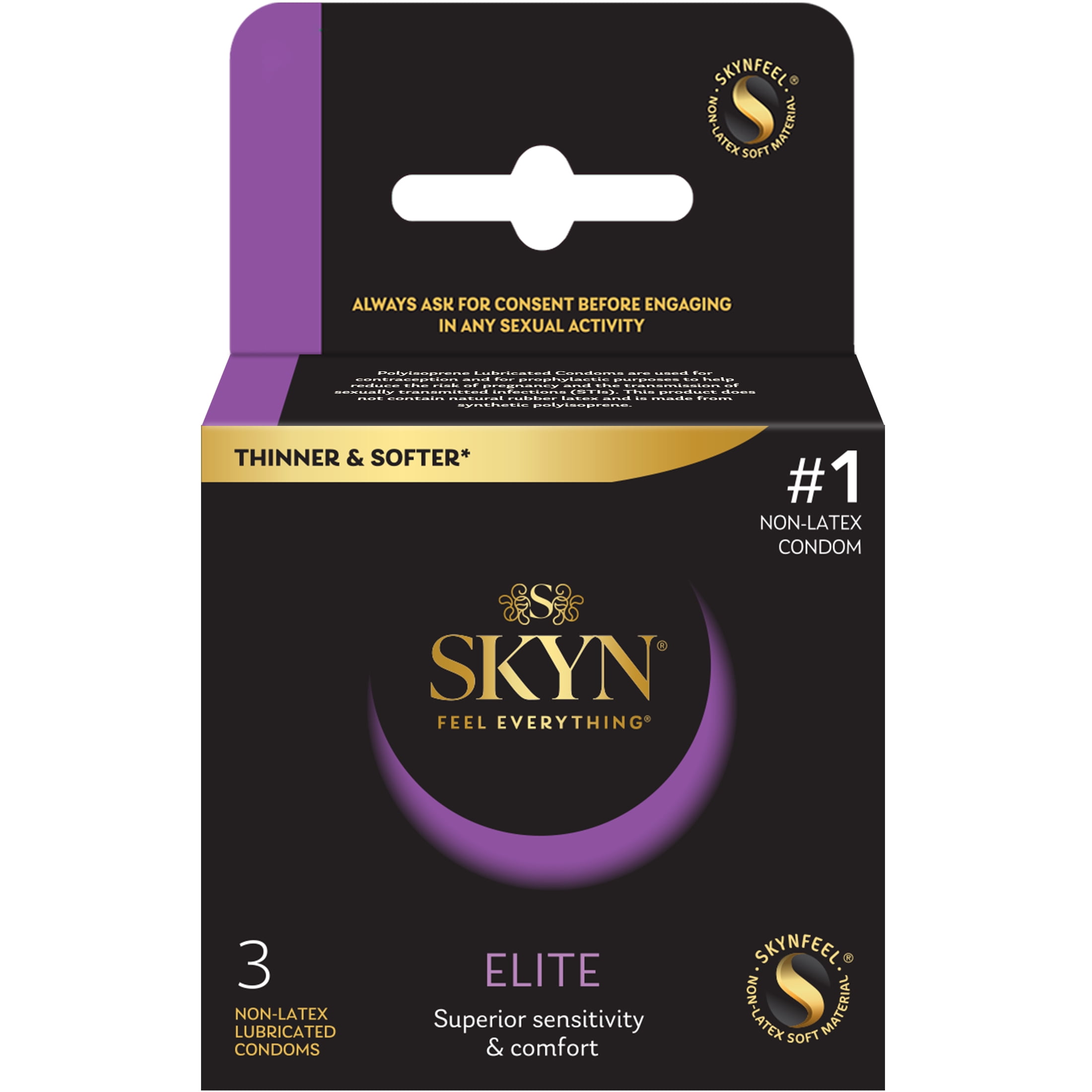SKYN, Elite Non-Latex Lubricated Condom, 3 Count HSA/FSA Eligible ...