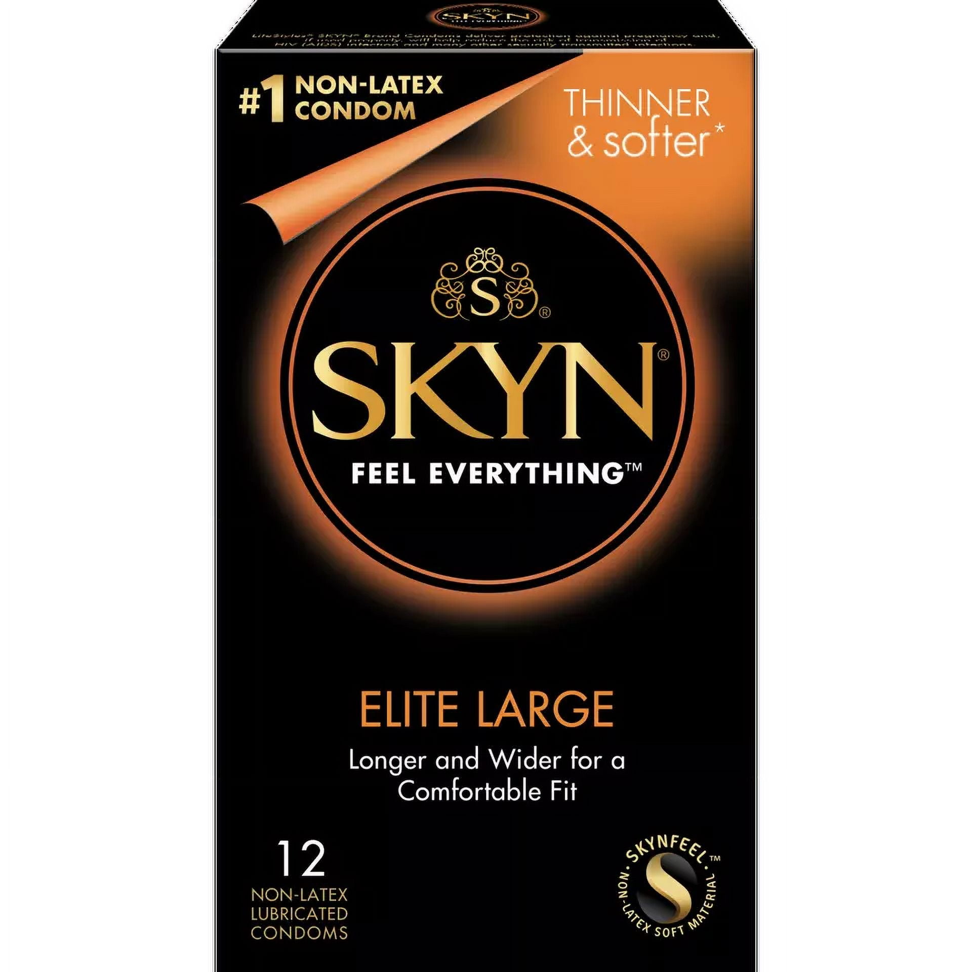 SKYN Large Elite Longer Wider Sensitive Non-Latex Lubricated Condoms(12 Condoms (Retail Box ...