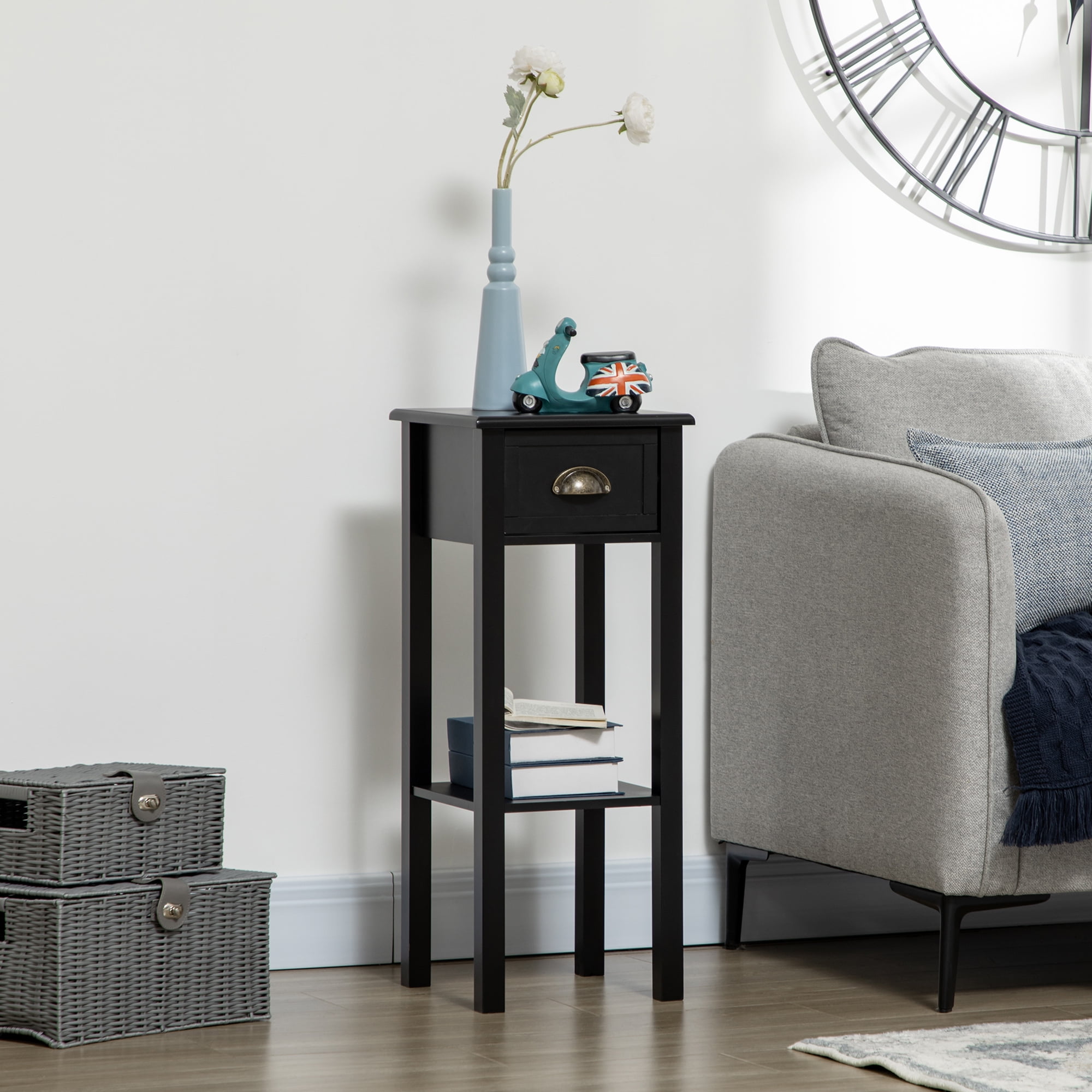 SKYNE 1 Piece Tall End Table, Narrow Side Table with Drawer and Shelf ...