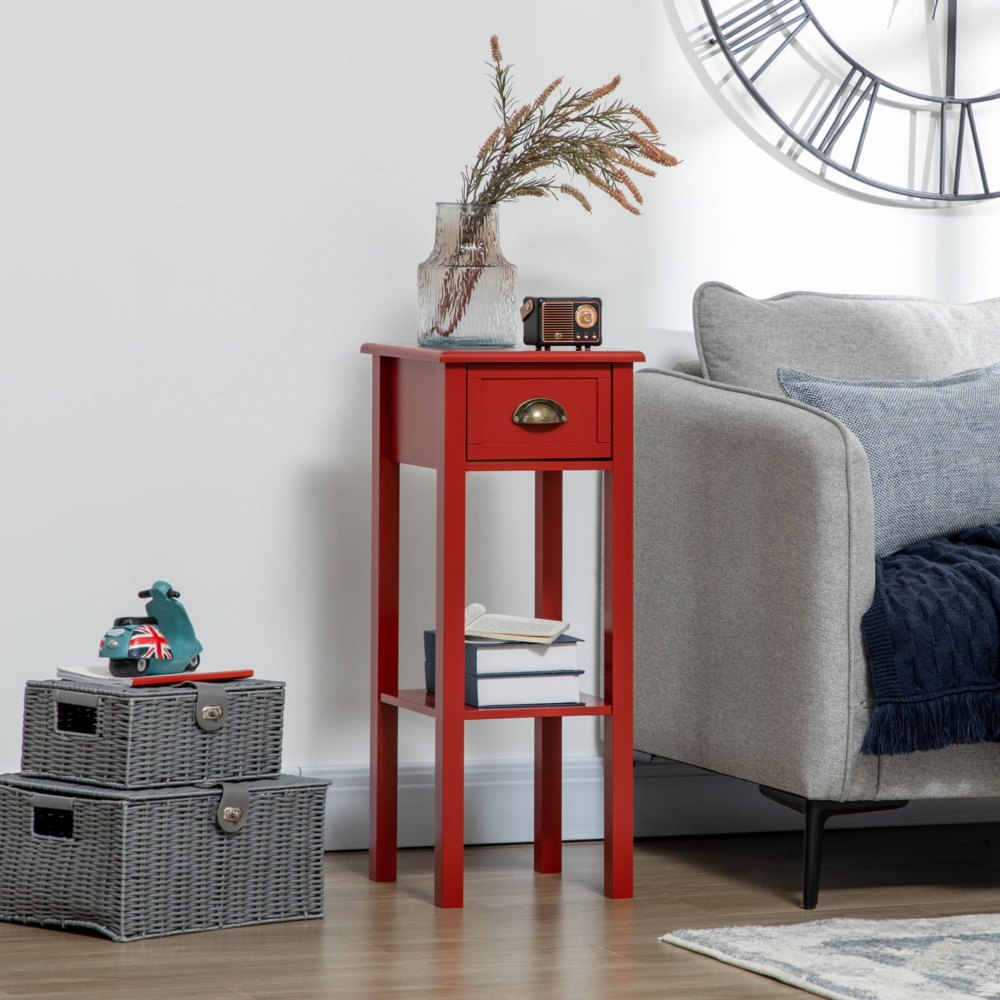 SKYNE 1 Piece Tall End Table, Narrow Side Table with Drawer and Shelf ...