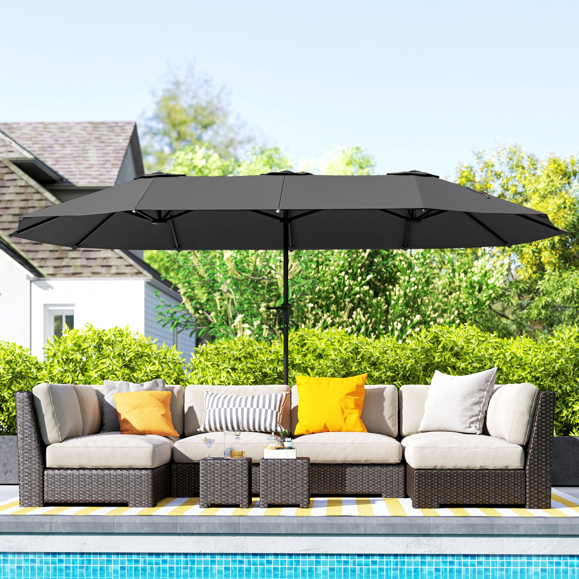 SKYNE 13 ft Rectangle Patio Umbrellas Large Outdoor Umbrella with Crank ...