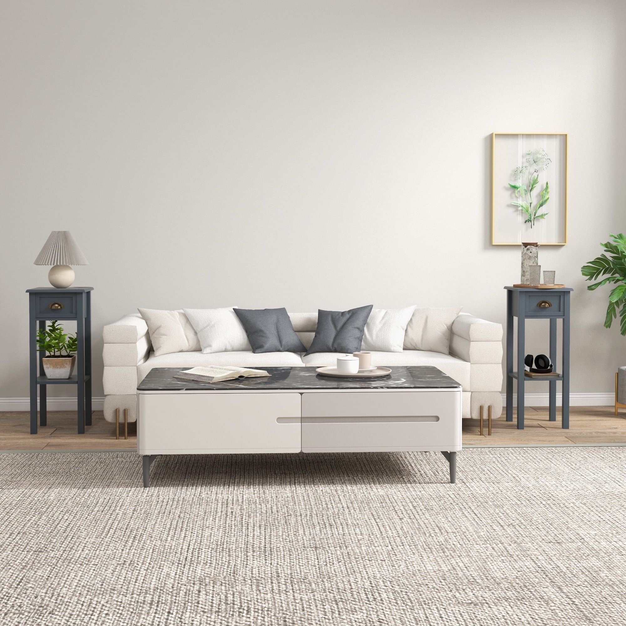 SKYNE 2 Piece Tall End Table, Narrow Side Table with Drawer and Shelf ...