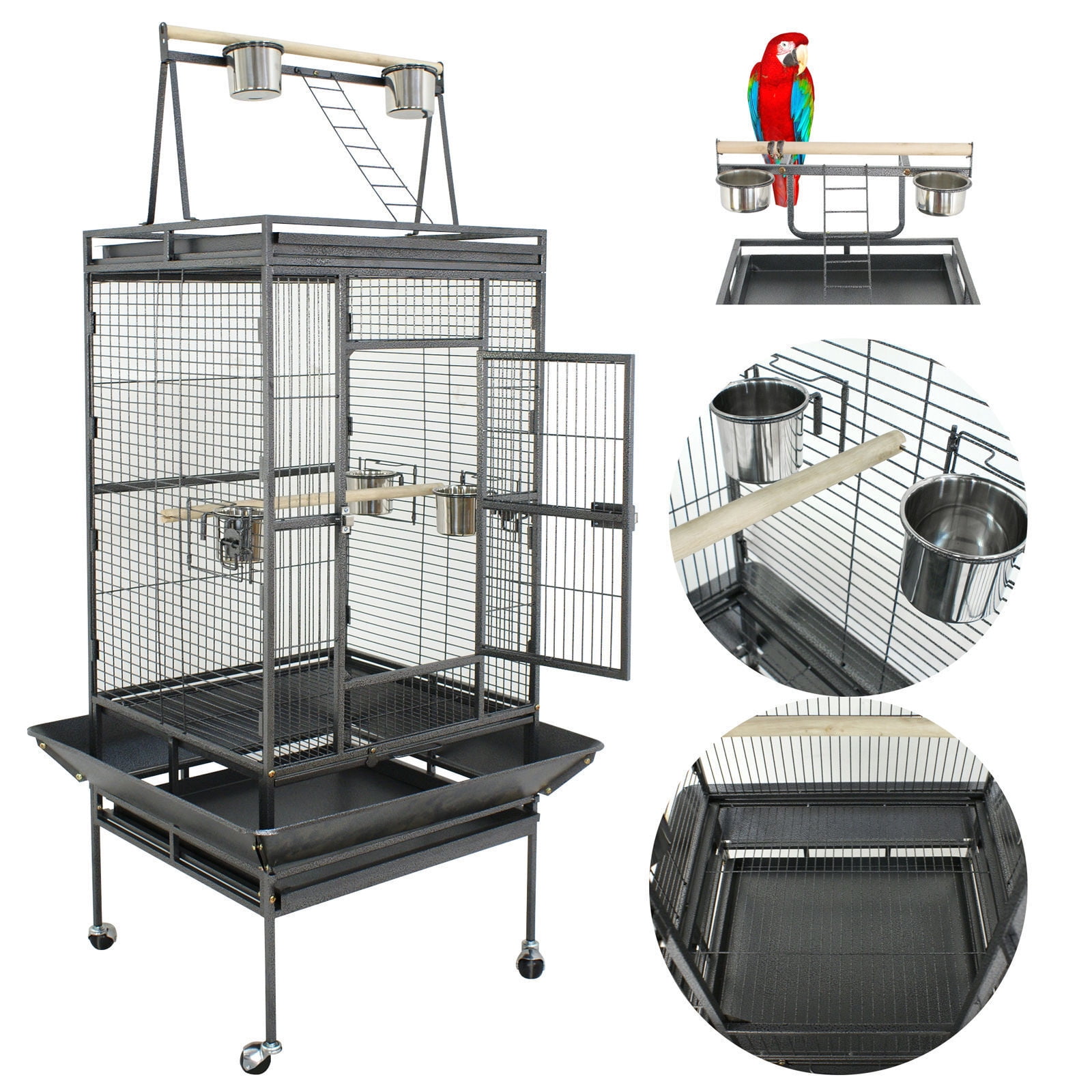 SKYNE 68" Playtop Parrot Bird Cages, Wrought Iron Large Birdcage with ...