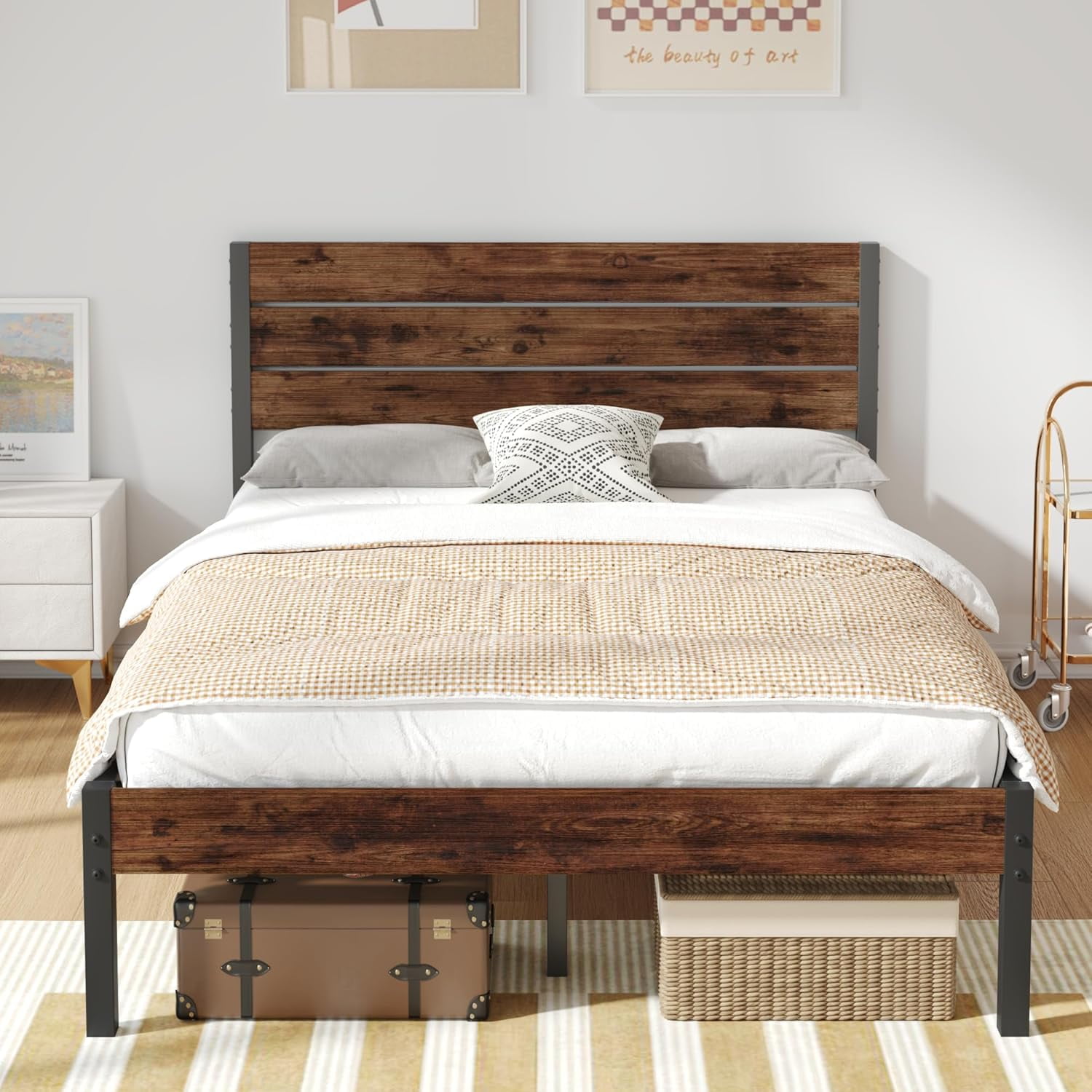 SKYNE Bed Frame with Headboard and Footboard, with Under Bed Storage ...