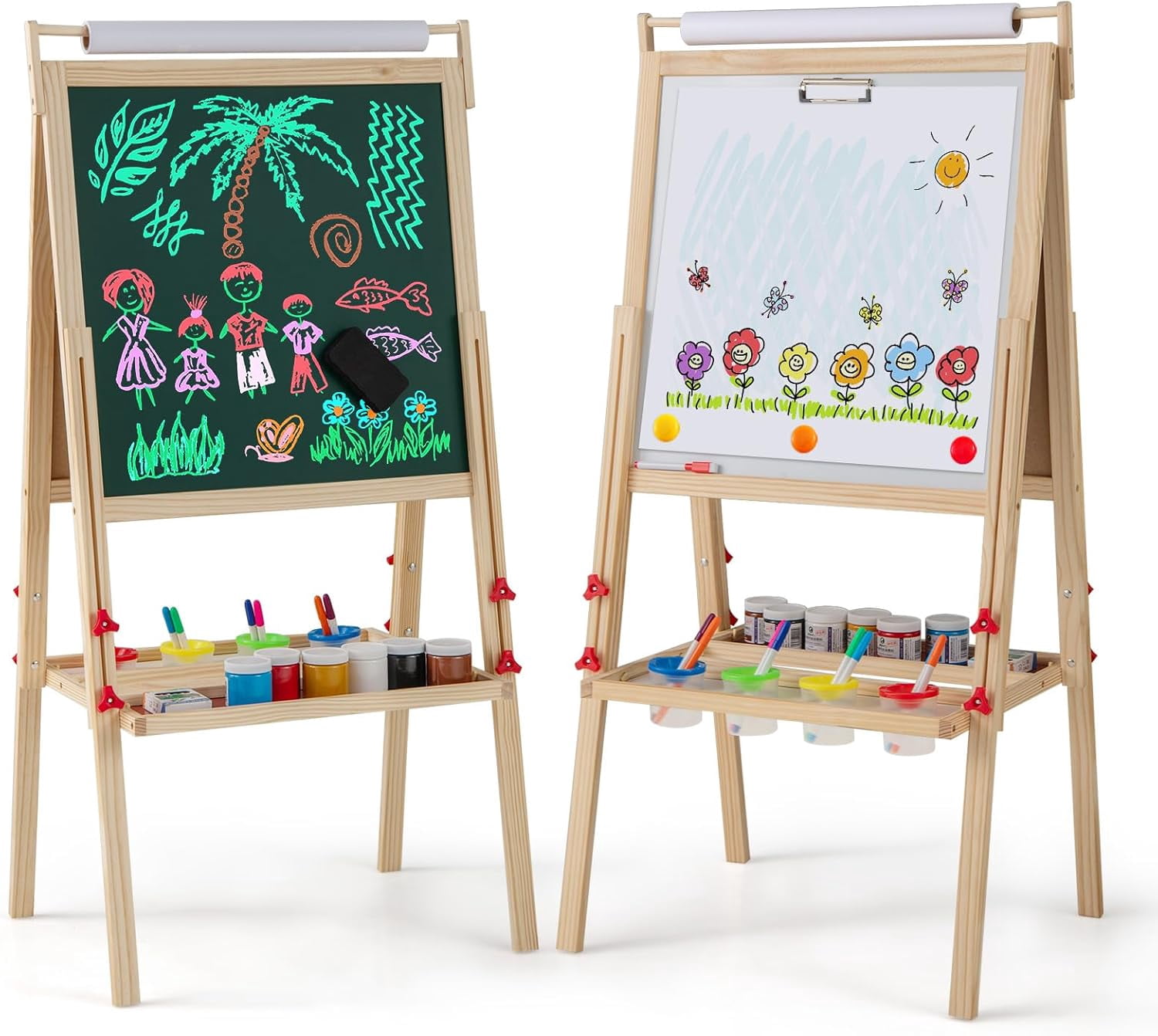 SKYNE Easel for Kids, Double-Sided Kids Art Easel with Magnetic ...