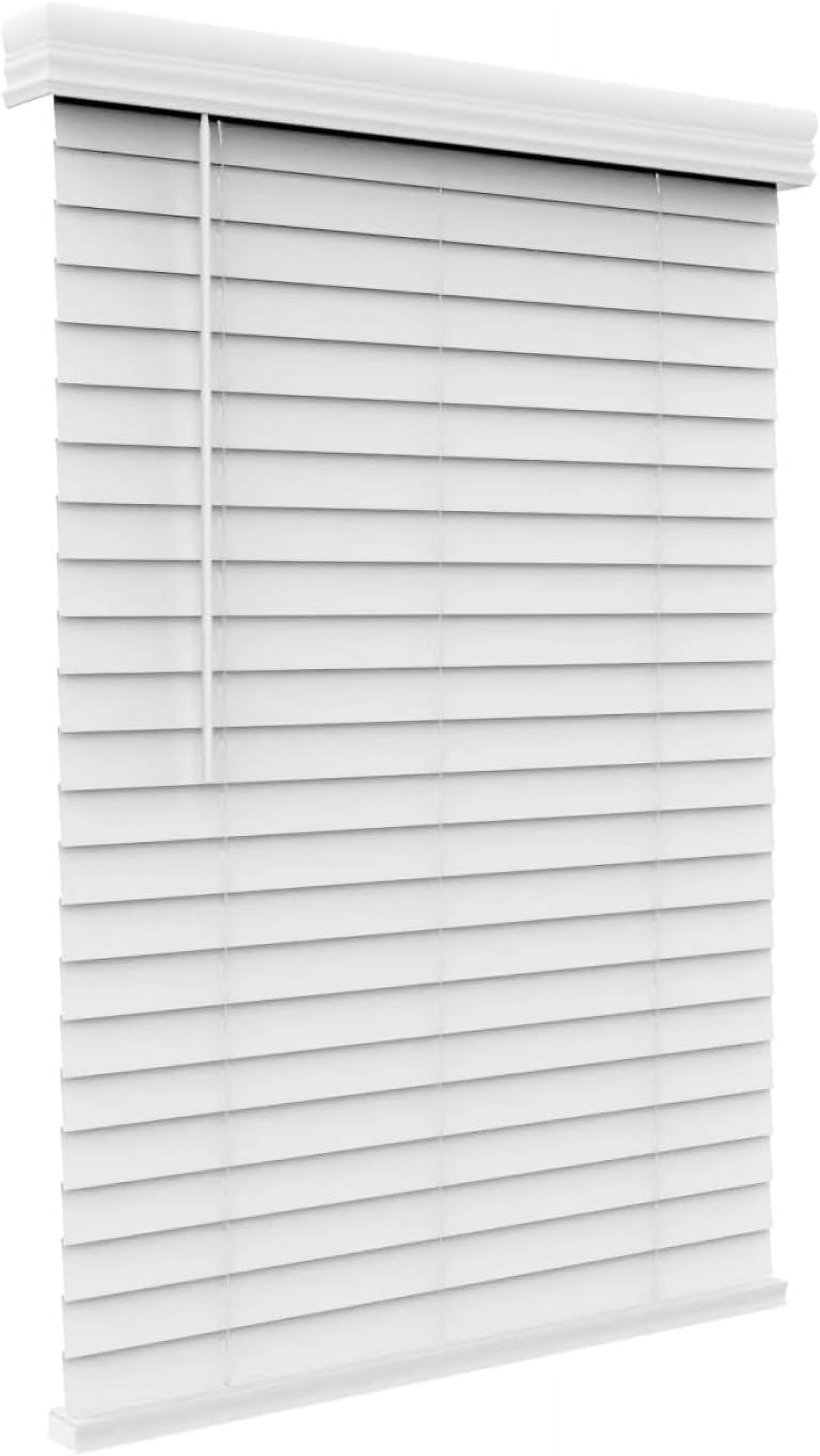 SKYNE Faux Wood Blinds with Crown Valance, White, Cordless Window ...