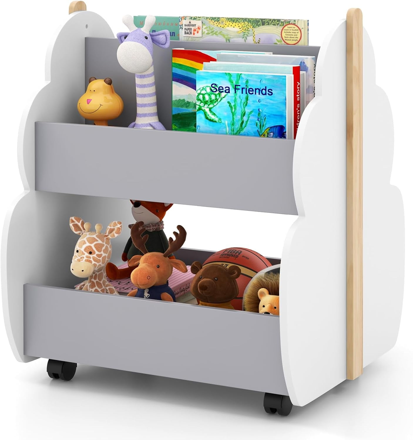 SKYNE Kids Bookshelf with Universal Wheels, 2-Tier Toddler Bookshelf ...