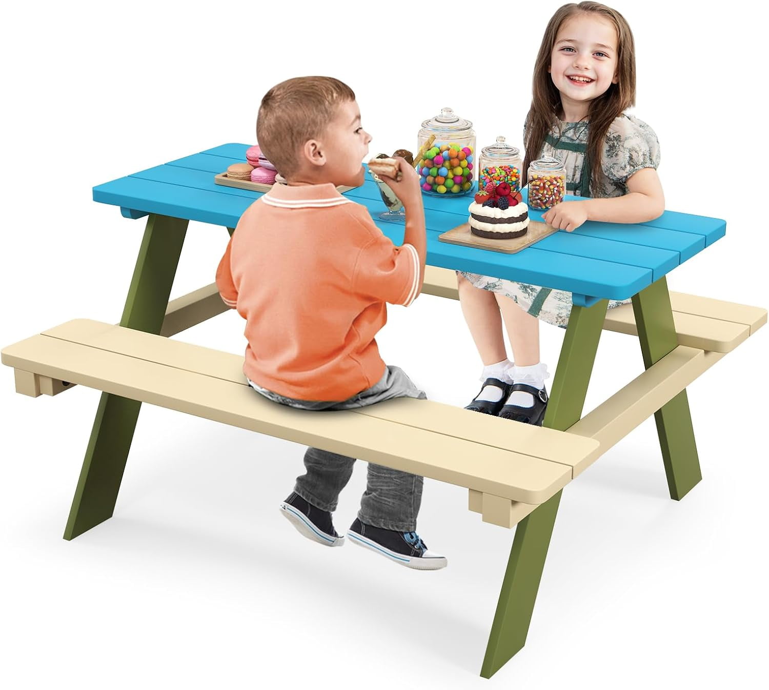 SKYNE Kids Picnic Table, Fir Wood Children’s Activity Table with ...