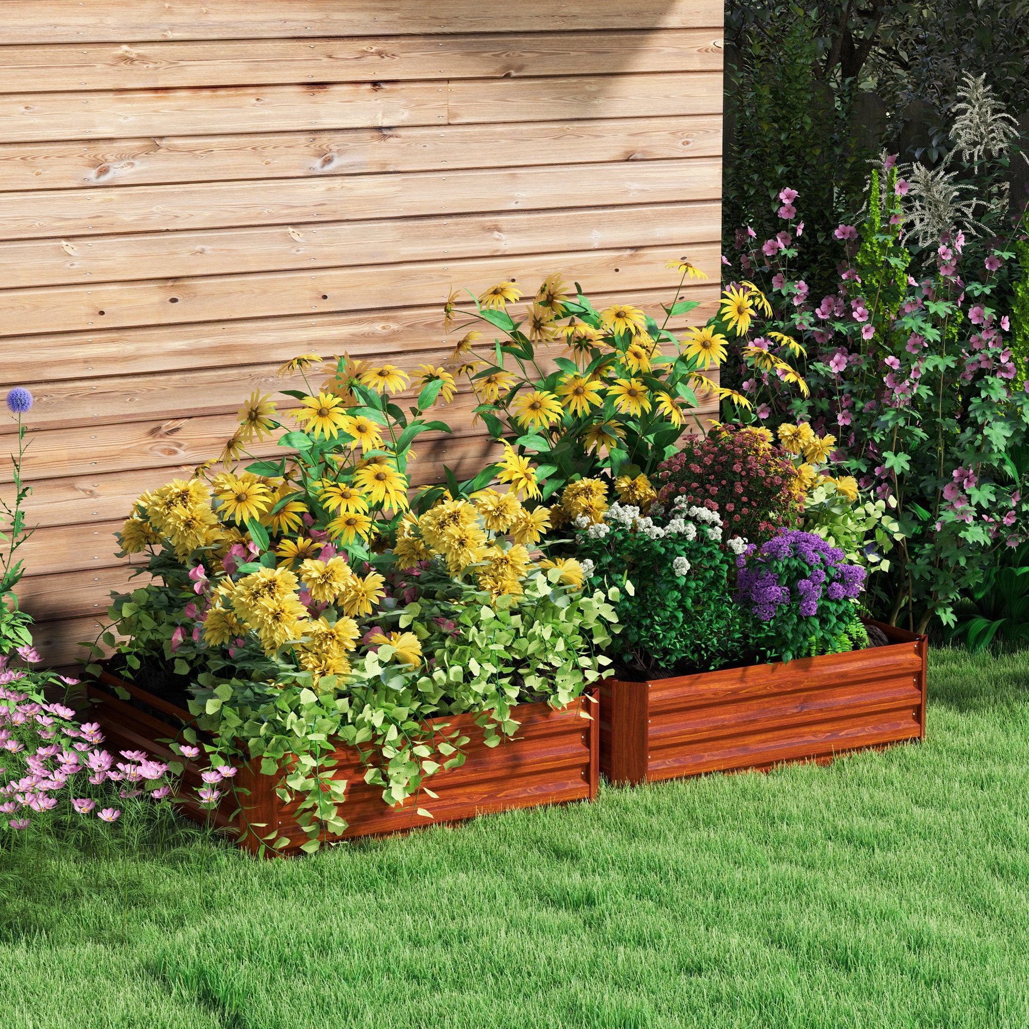SKYNE Set of 2 Galvanized Raised Garden Bed Planter Box Anti-Rust ...
