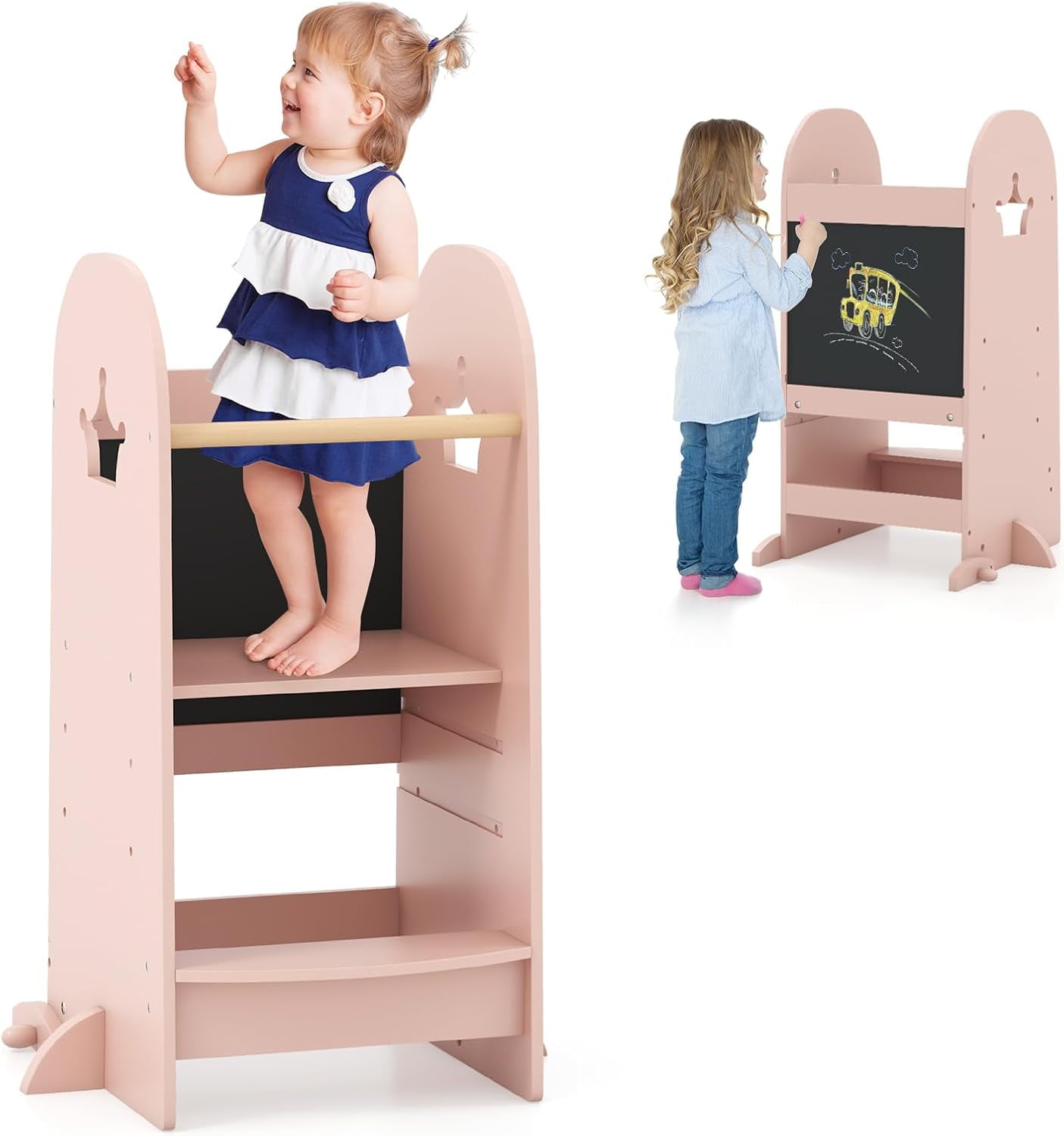 SKYNE Toddler Tower, Adjustable Kids Kitchen Step Stool with Double ...