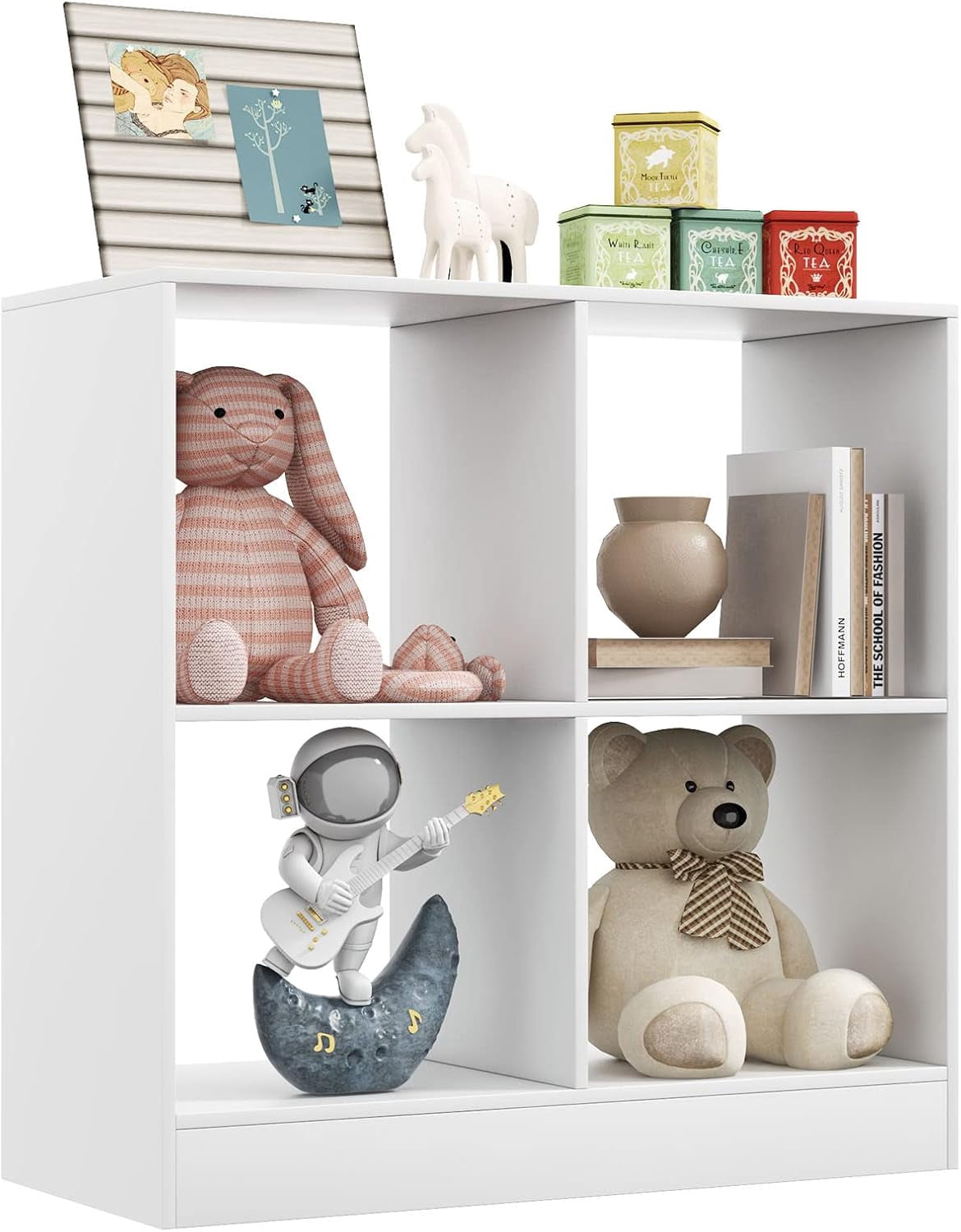SKYNE Toy Organizers and Storage, Wooden White 4-Cube Kids Bookcase for ...