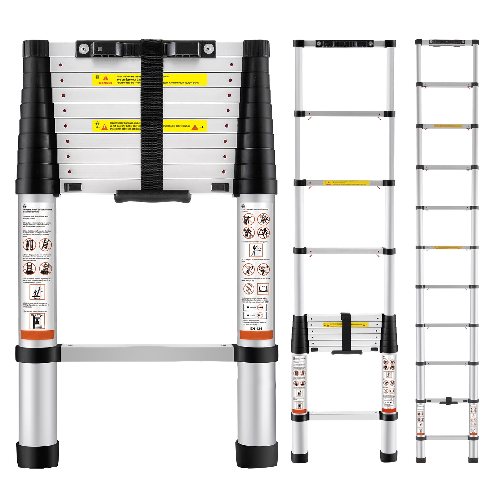 SKYSHALO Lightweight Expandable 10.5 ft Aluminum Telescoping Ladder ...