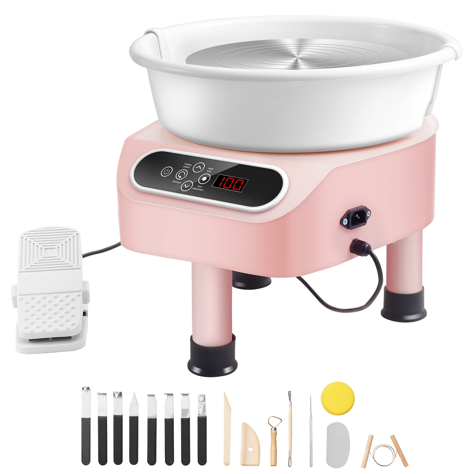 KFFKFF 10 Inch Ceramic Wheel 350W 3 Legs Foot Pedal Touch Screen Pink ...