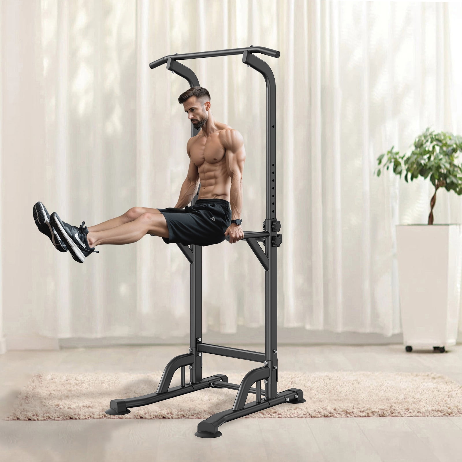 KFFKFF 10-Level Power Tower Dip Station Pull Up Bar Stand 330LB Height ...