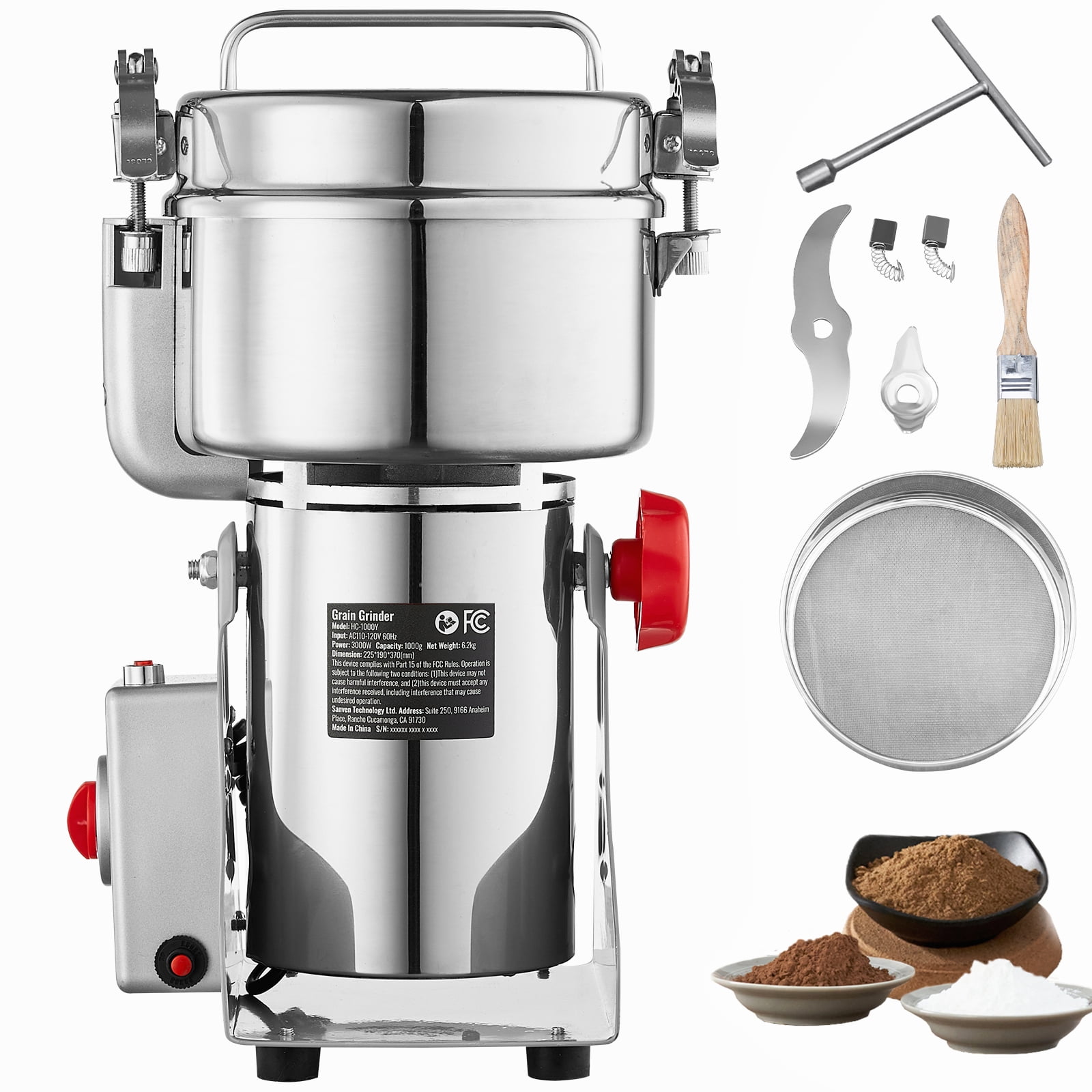 KFFKFF 1000g Electric Grinder for Grains, 3000W Speedy Commercial Herb ...