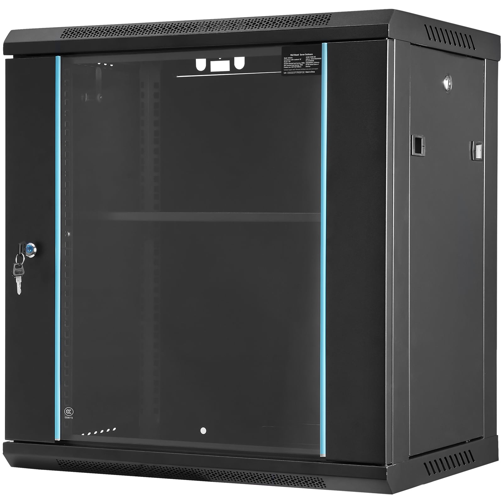 KFFKFF 12U Wall-Mounted Network Server Rack Cabinet Enclosure with 15.5 ...