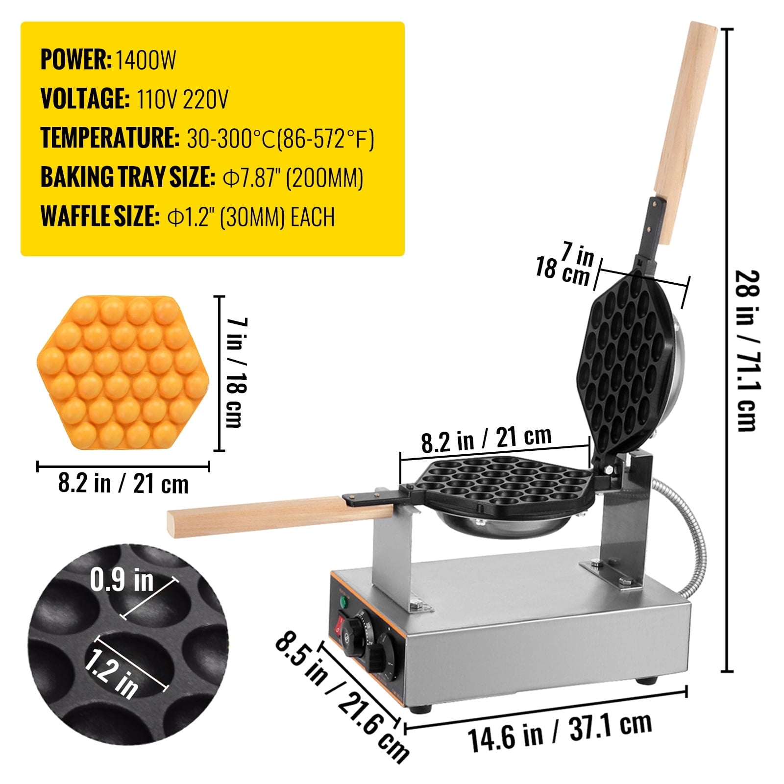 KFFKFF 1400W Electric Nonstick Hong Kong Egg Waffler Iron Professional ...