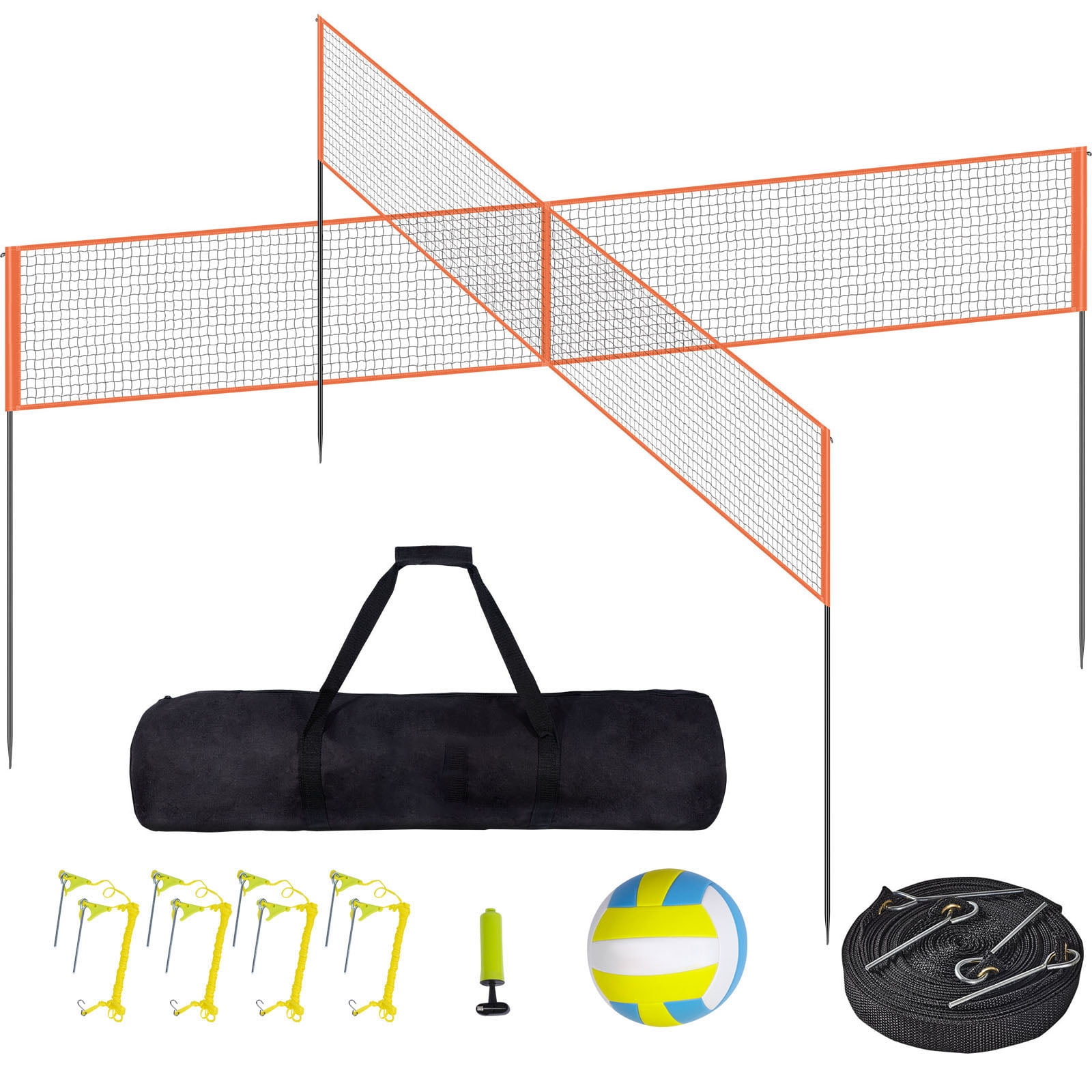SKYSHALO 14x14ft Four Square Volleyball Net Set, 4-Way Steel Poles ...