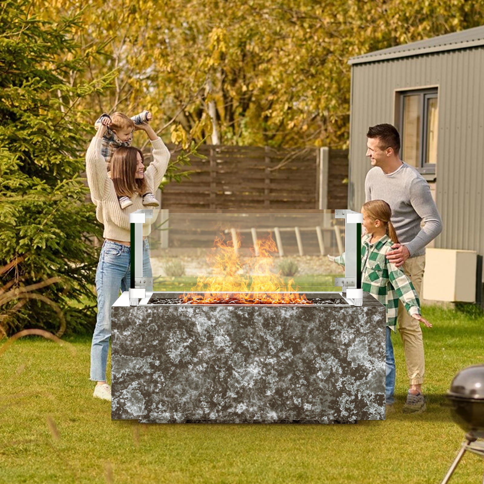 SKYSHALO 15”x15”x7” 0.31” Thick Fire Pit Wind Guard Tempered Glass ...