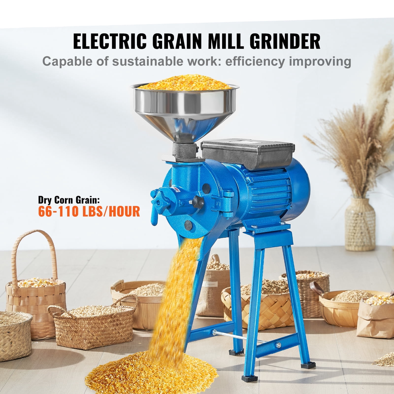KFFKFF 1500W Electric Grain Grinder 110V Corn Wheat Flour Cereal Mill ...