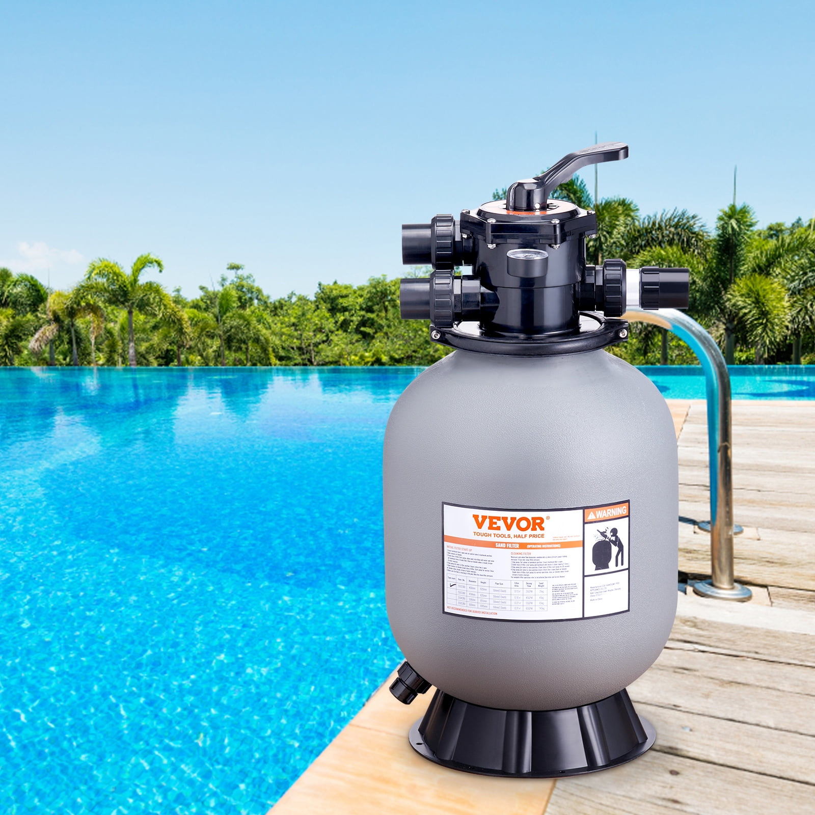 KFFKFF 16" Above Inground Swimming Pool Sand Filter with 7-Way Valve ...