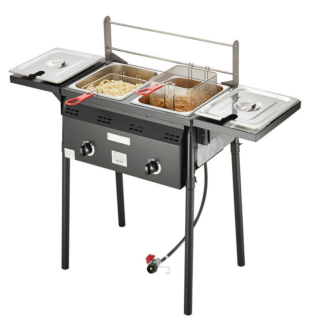 SKYSHALO 16 Qt Propane Deep Fryer, Stainless Steel Double Burner with ...