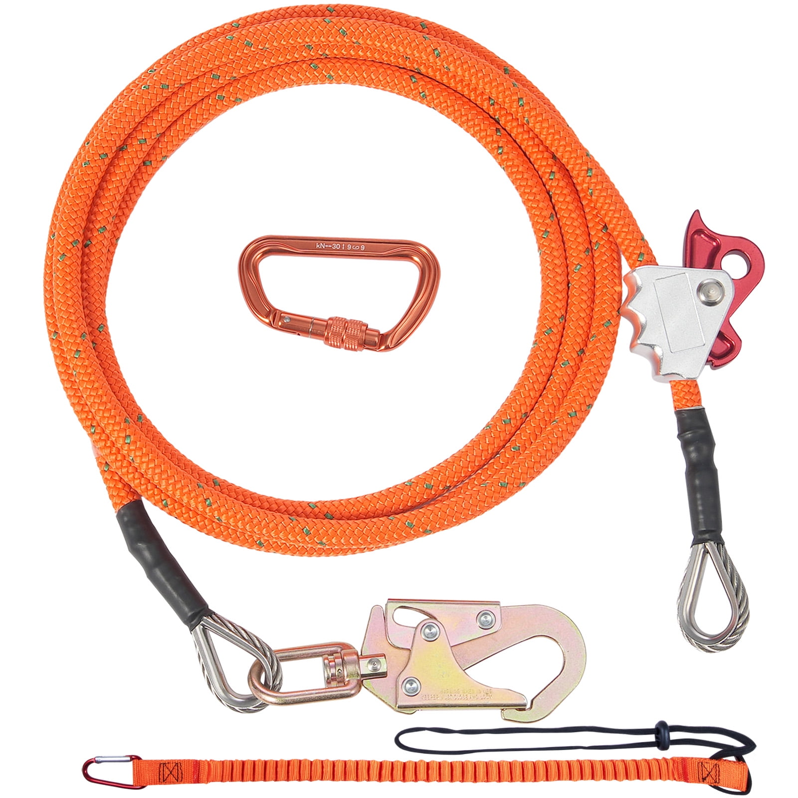 KFFKFF 16mm Steel-Core Climbing Lanyard, 12ft Length with Alloy Snap ...