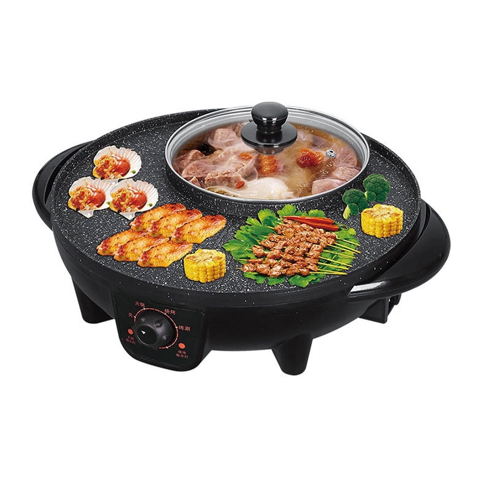SKYSHALO 2 in 1 Electric BBQ Pan Grill Hot Pot Portable Hot Pot BBQ ...