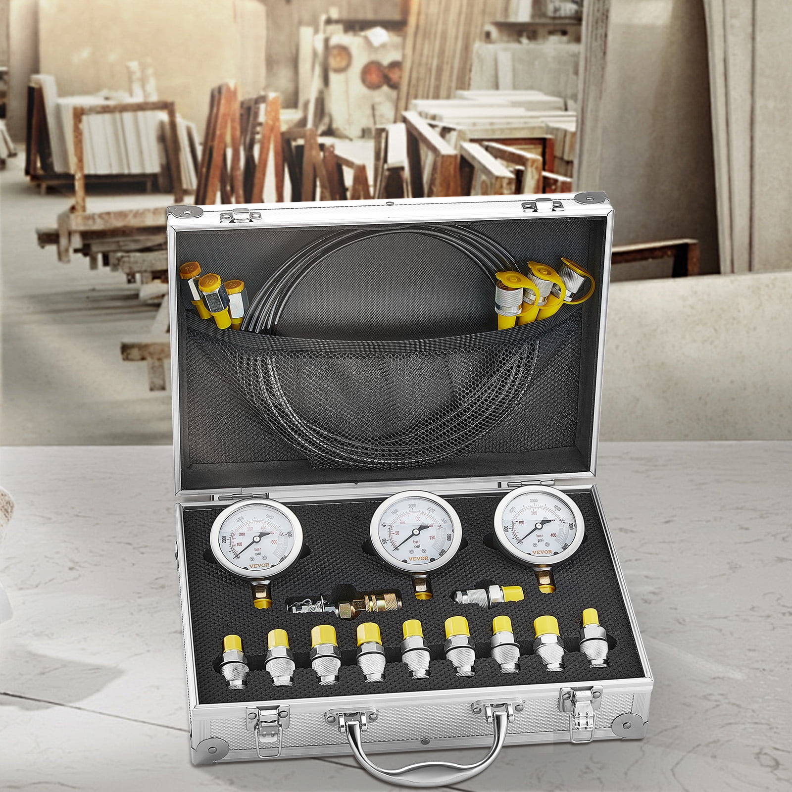 KFFKFF 3 Gauges 11 Test Couplings Hydraulic Pressure Test Kit 3 Test ...