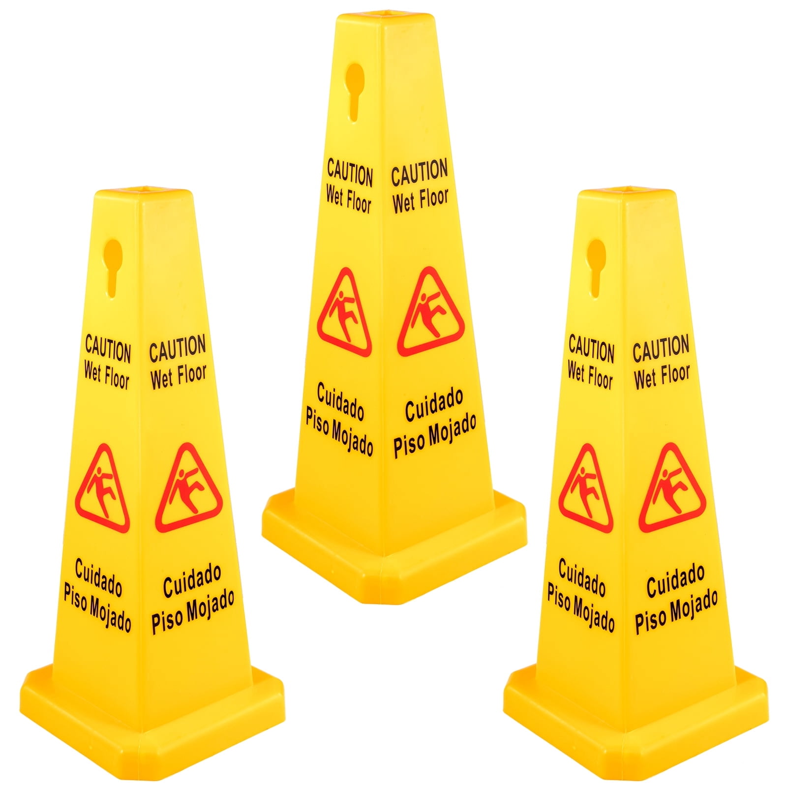 KFFKFF 3-Pack Yellow Safety Cones, Caution Wet Floor, 4-Sided ...