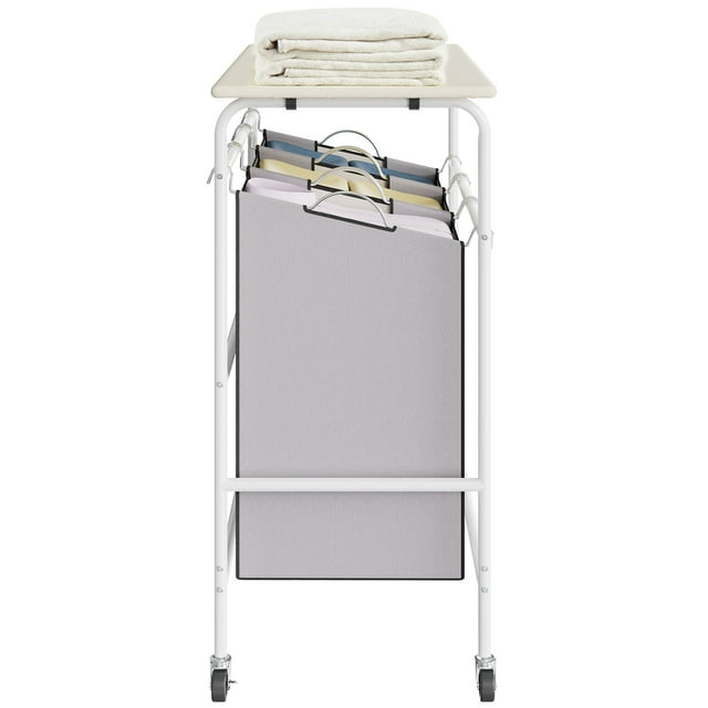 KFFKFF 3-Section Laundry Sorter Cart Rolling with Ironing Board ...