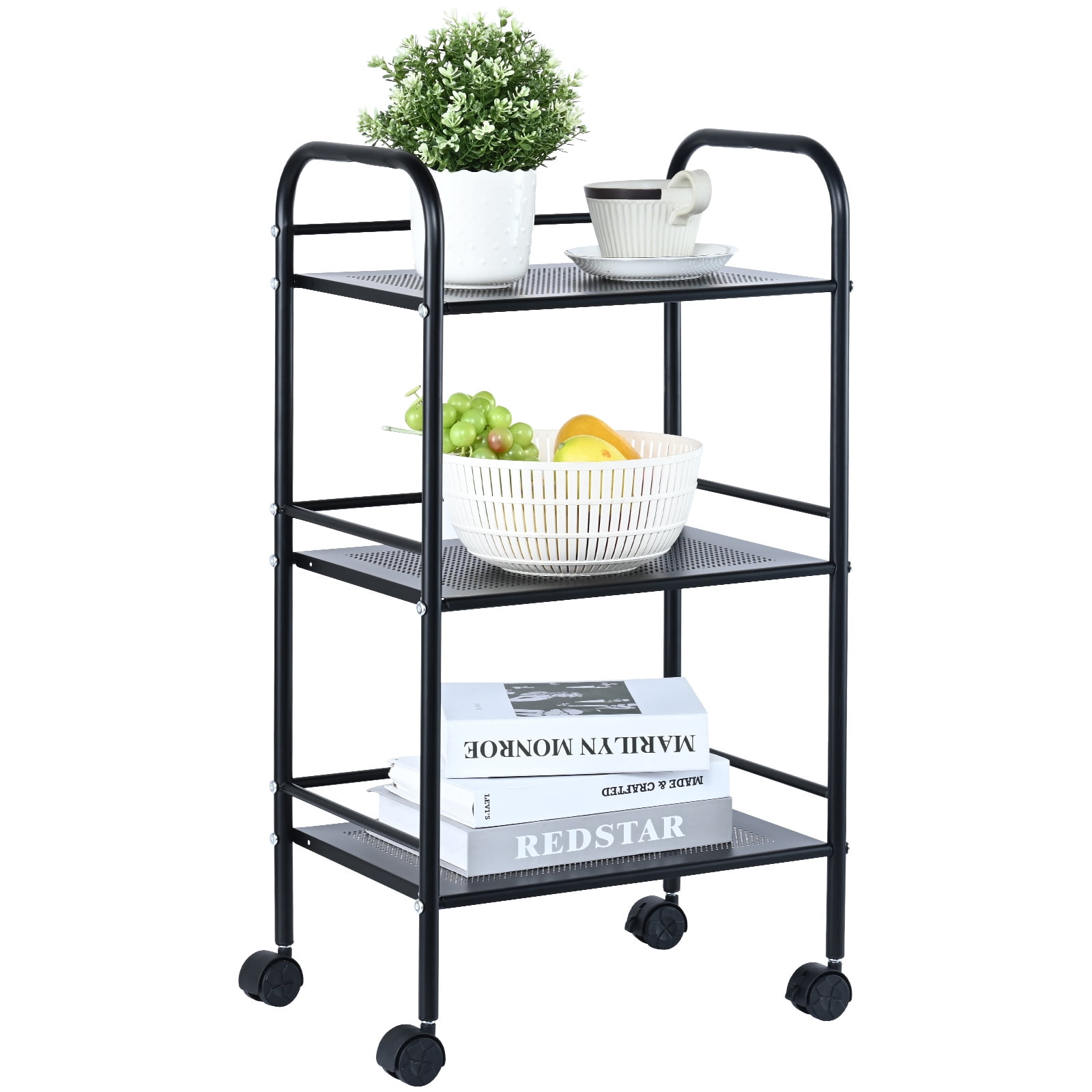 SKYSHALO 3-Tier Rolling Kitchen Cart - Steel Black - Walmart.com