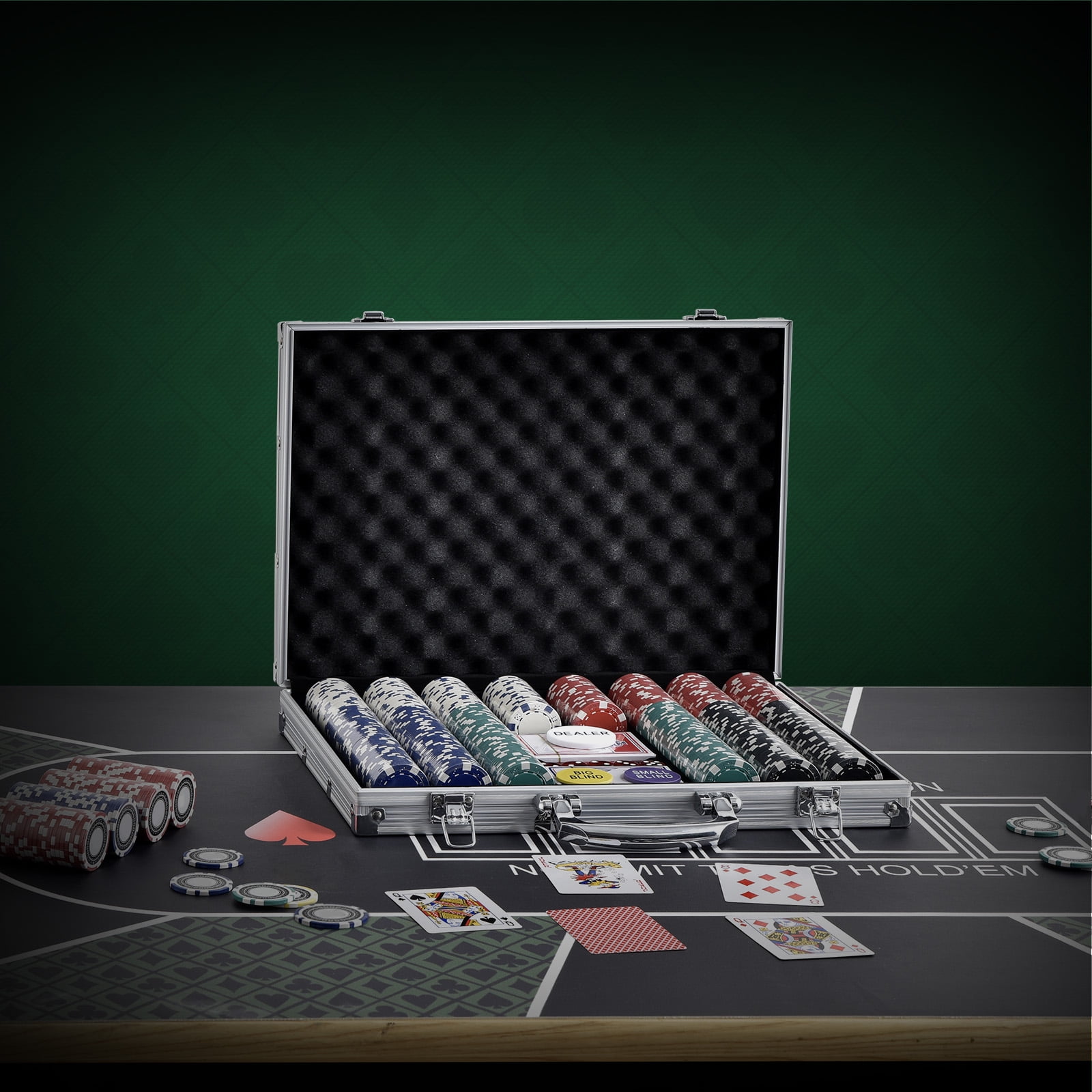 SKYSHALO 300-Piece Poker Chip Set with Aluminum Case Cards 11.5 Gram ...