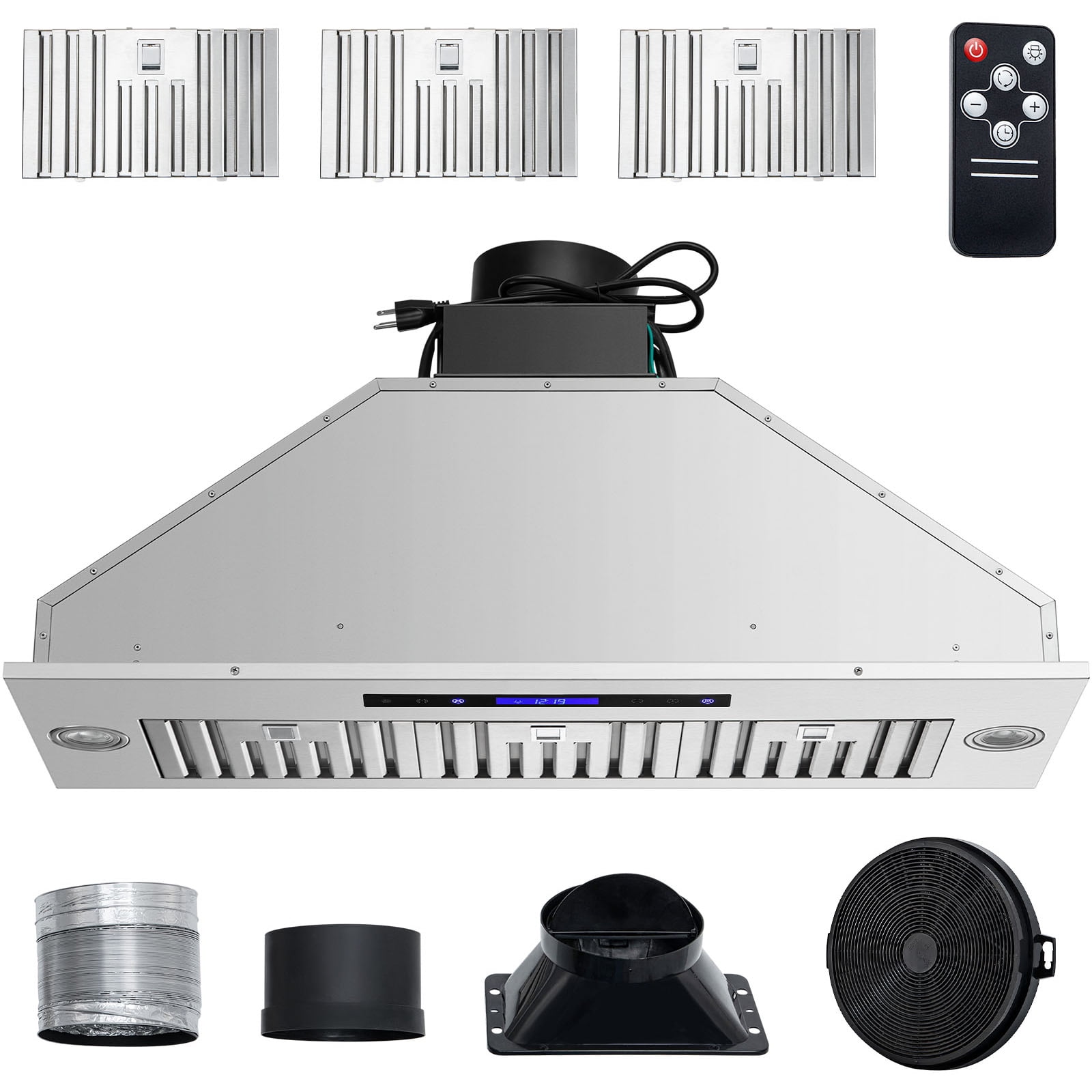KFFKFF 36" Stainless Steel Range Hood, 900CFM, 4-Speed Settings, Built ...
