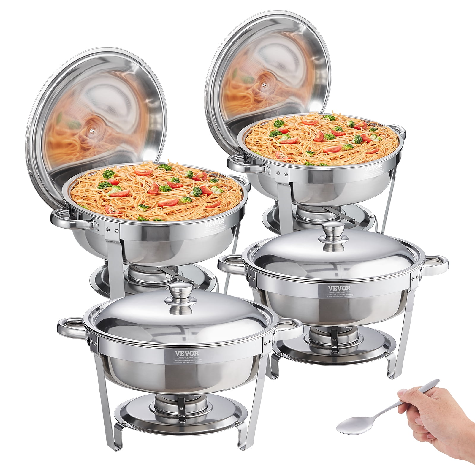 SKYSHALO 4 Pack 5Qt Round Chafing Dish Buffet Set, SS201 Stainless ...