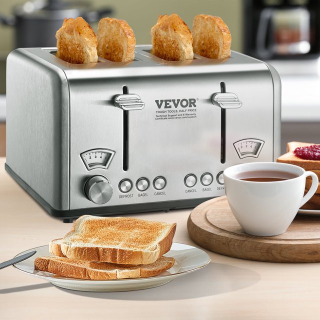SKYSHALO Double Electric 4 Slice Stainless Steel Toaster with Reheat ...