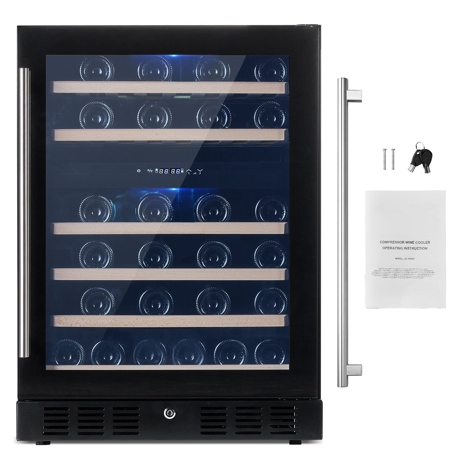 KFFKFF 46 Bottle Wine Fridge Stainless Steel Wine Cooler with LED Light ...