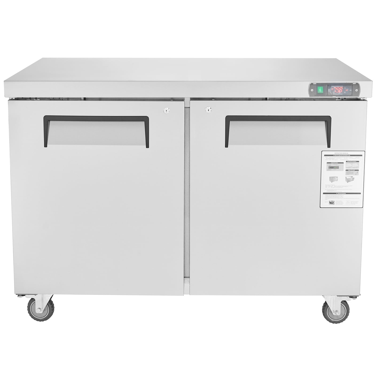 KFFKFF 48" Stainless Steel Food Prep Station, 12.9 Cu. Ft, Dual Door ...