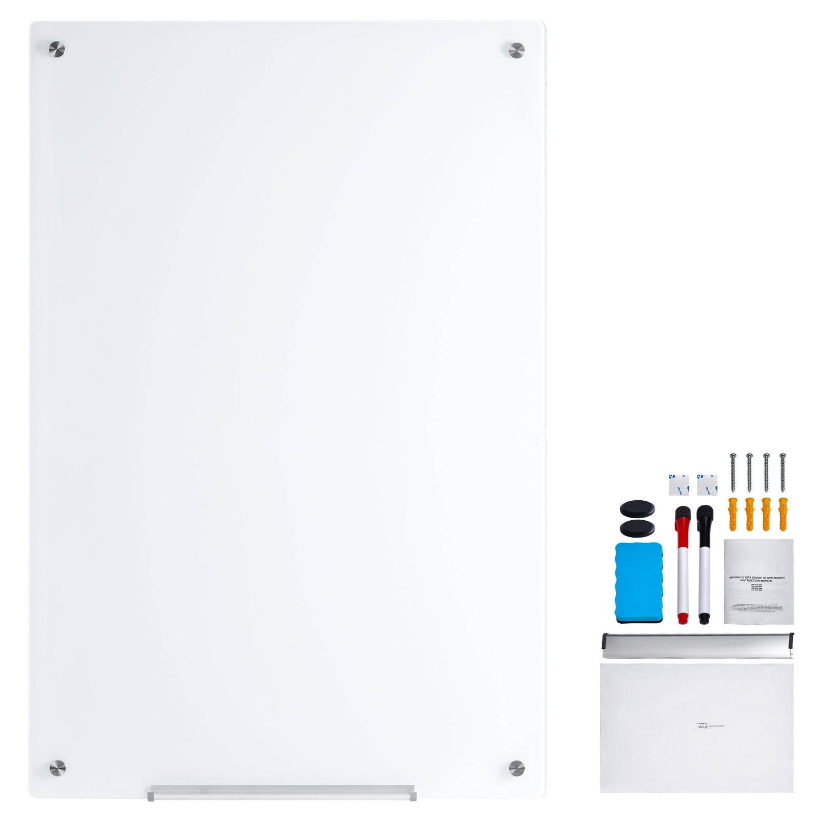 SKYSHALO 48" x 32" Dry Erase Magnetic Glass Whiteboard Wall Mounted ...