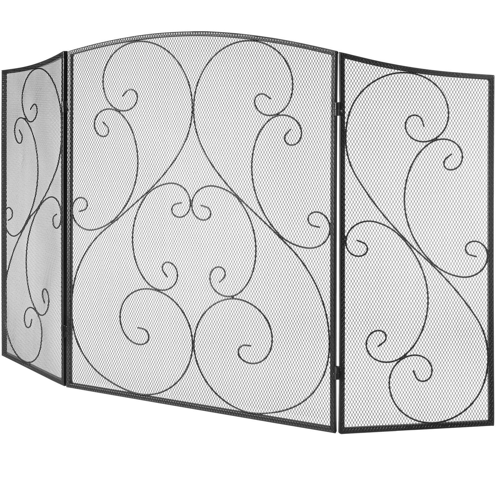 KFFKFF 48"x30.2" Fireplace Screen 3-Panel Iron Mesh Spark Guard Vintage ...