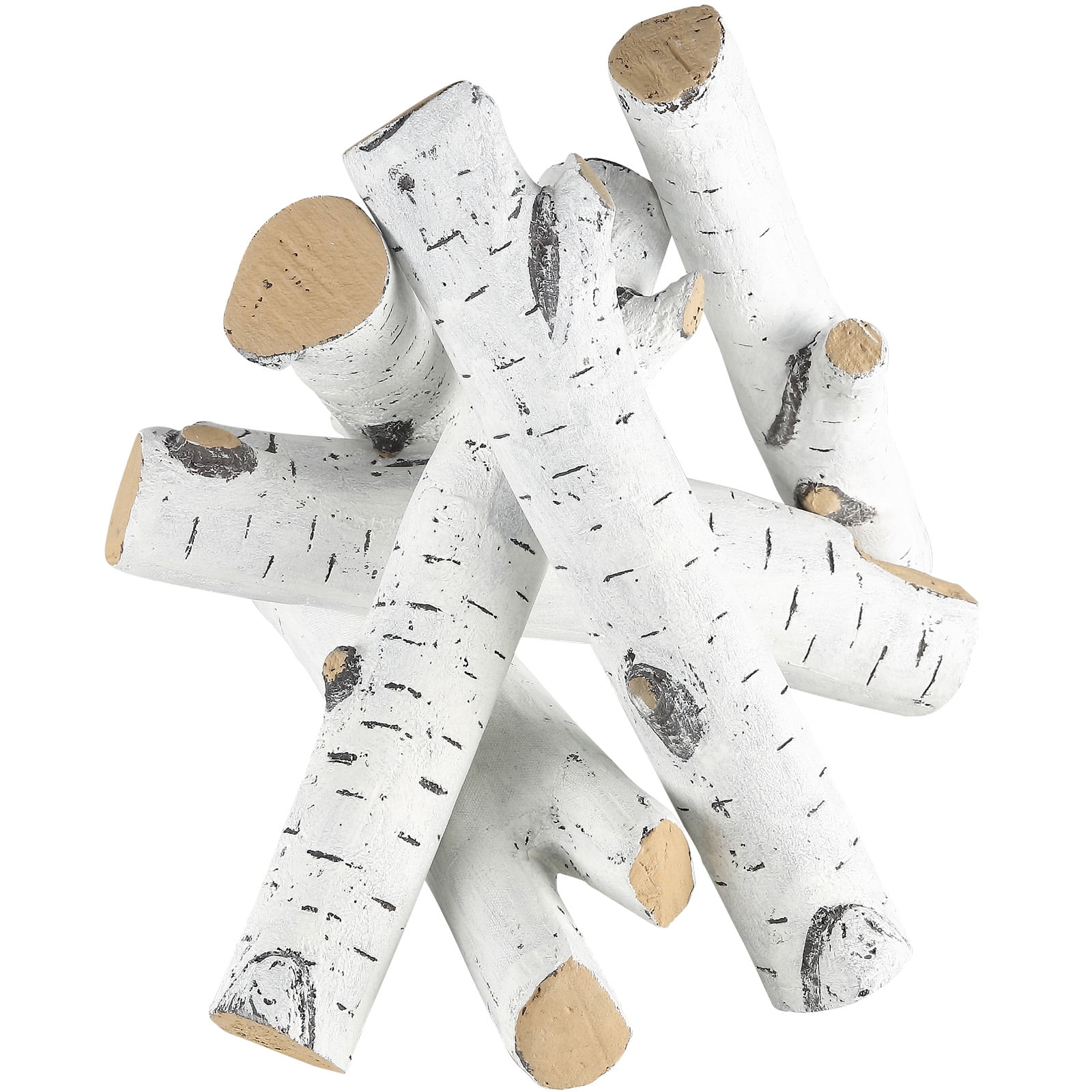 KFFKFF 6 Pcs Large Withe Birch Logs Gas Fireplace Ceramic Logs ...