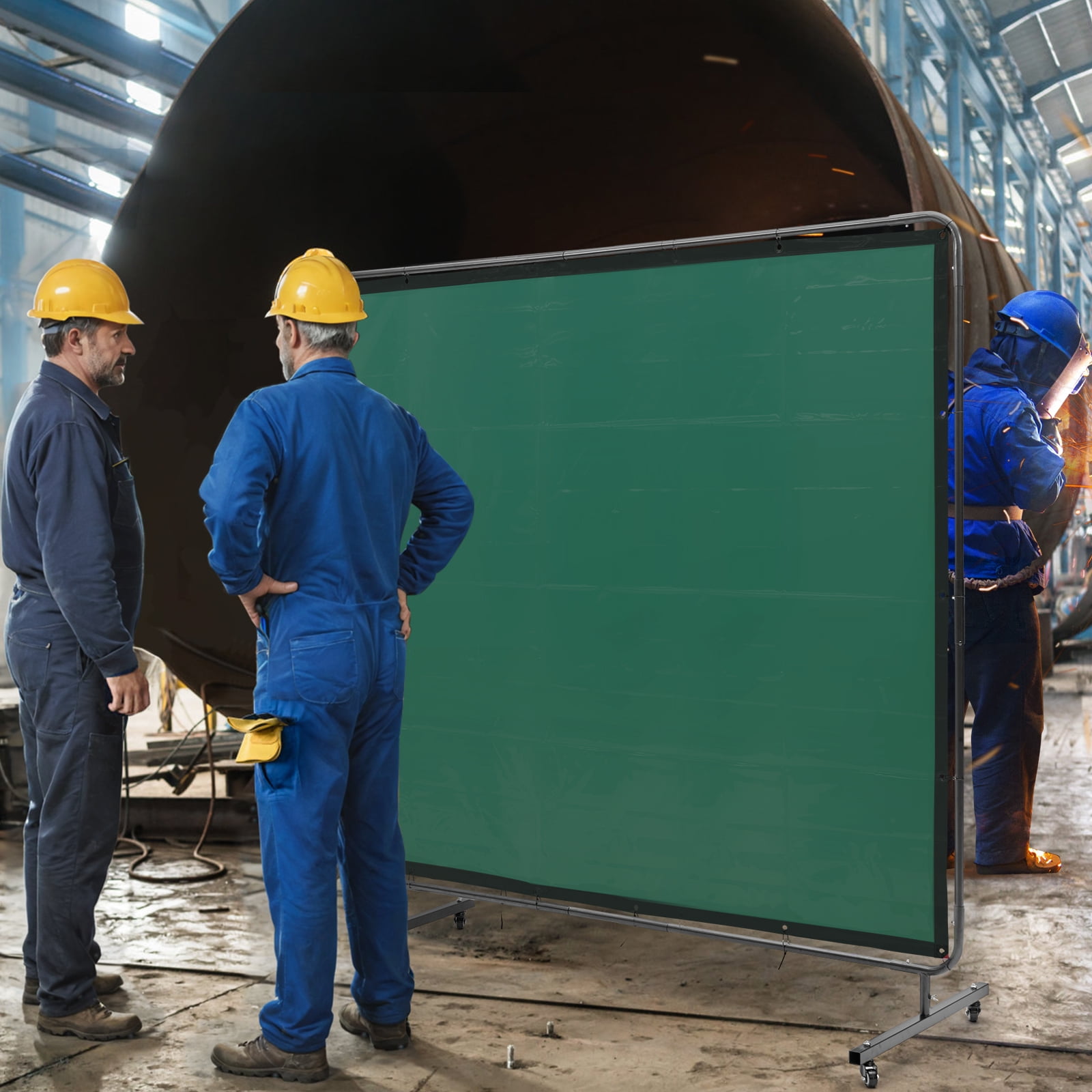 KFFKFF 6' x 8' Welding Curtain Screen on 4 Wheels Green Welding Screen ...
