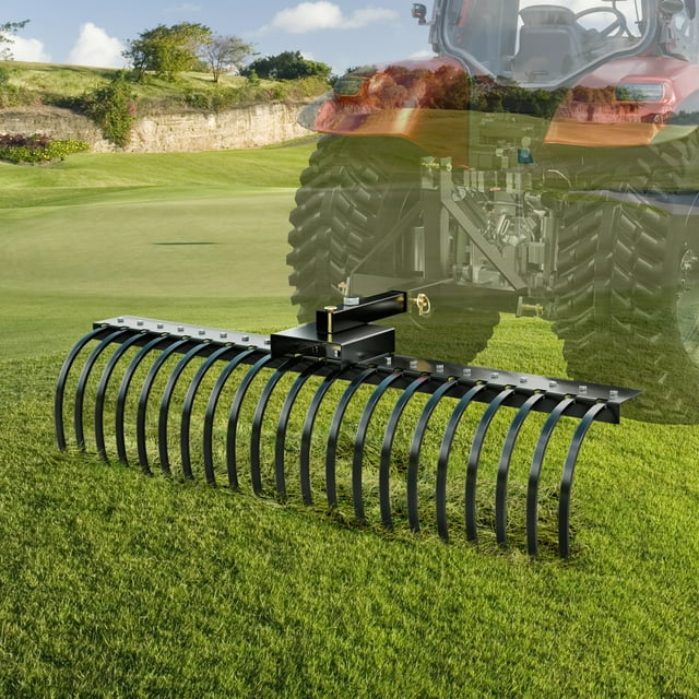 KFFKFF 60" Lawn Cutter Tow Behind Landscape Rake with 21 Steel Tines ...