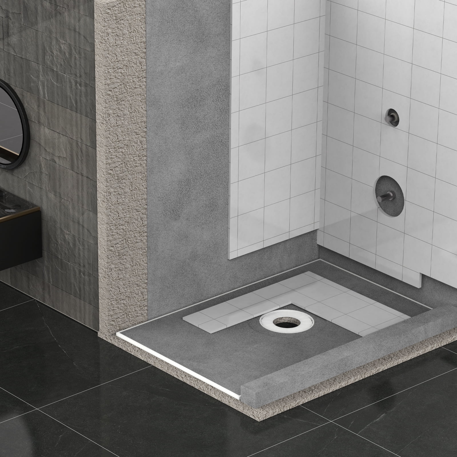 Free Shipping! SKYSHALO 60x48" Shower Curb Kit Shower Pan Kit with 2 ...