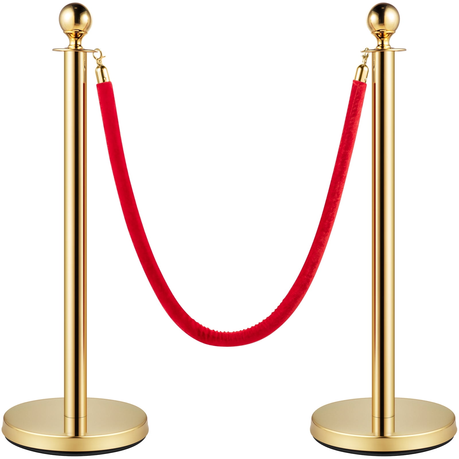 KFFKFF 6PCS Gold Stanchion Post, 4 Red Velvet Ropes Queue Rope Barriers ...