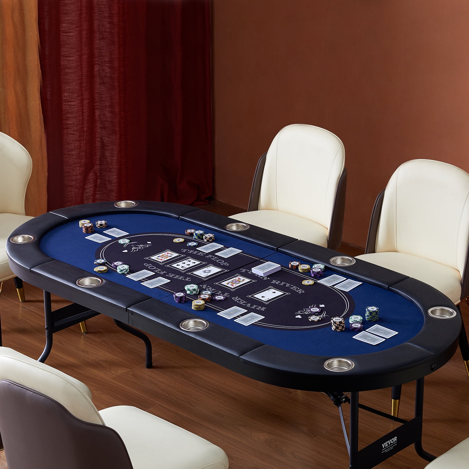 SKYSHALO Portable 8 Player Oval Foldable Poker Table, Casino Blackjack ...